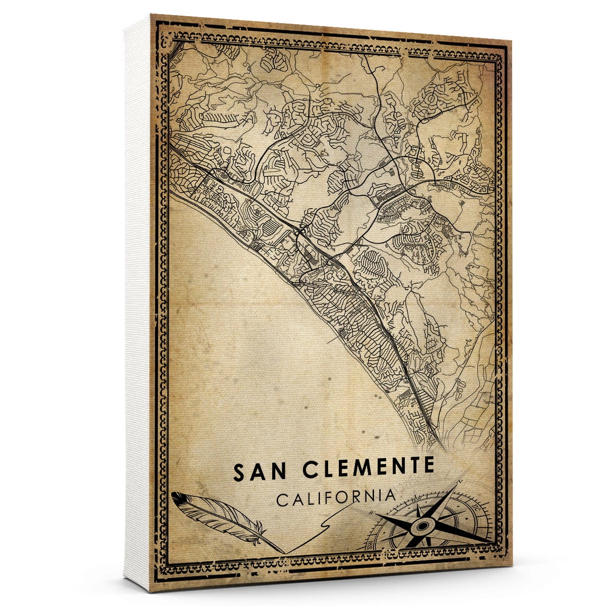 San Clemente Vintage Map Prints Canvas, California Map Art Canvas ...
