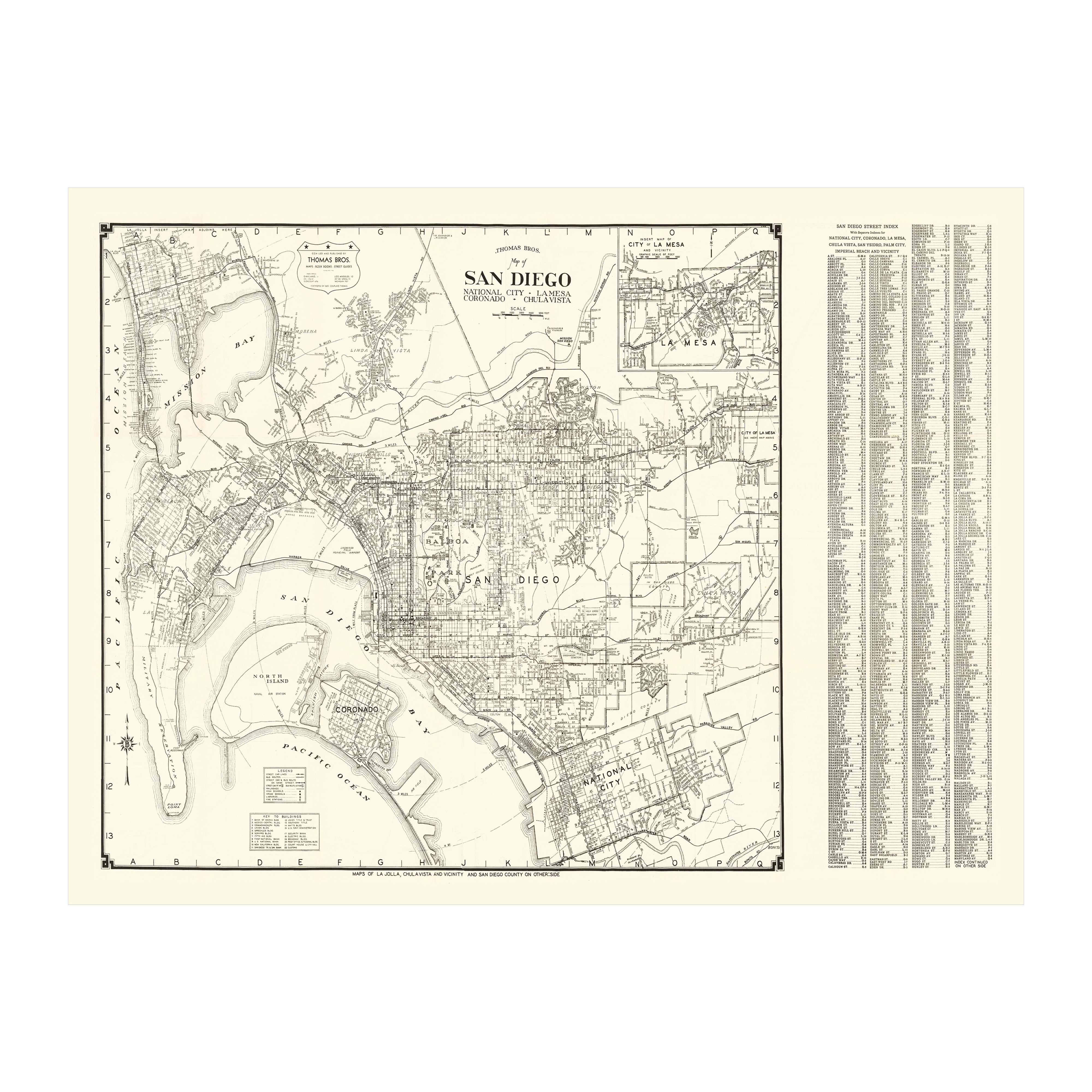 San Diego Art, 1930 Vintage Map of San Diego California, CA History ...