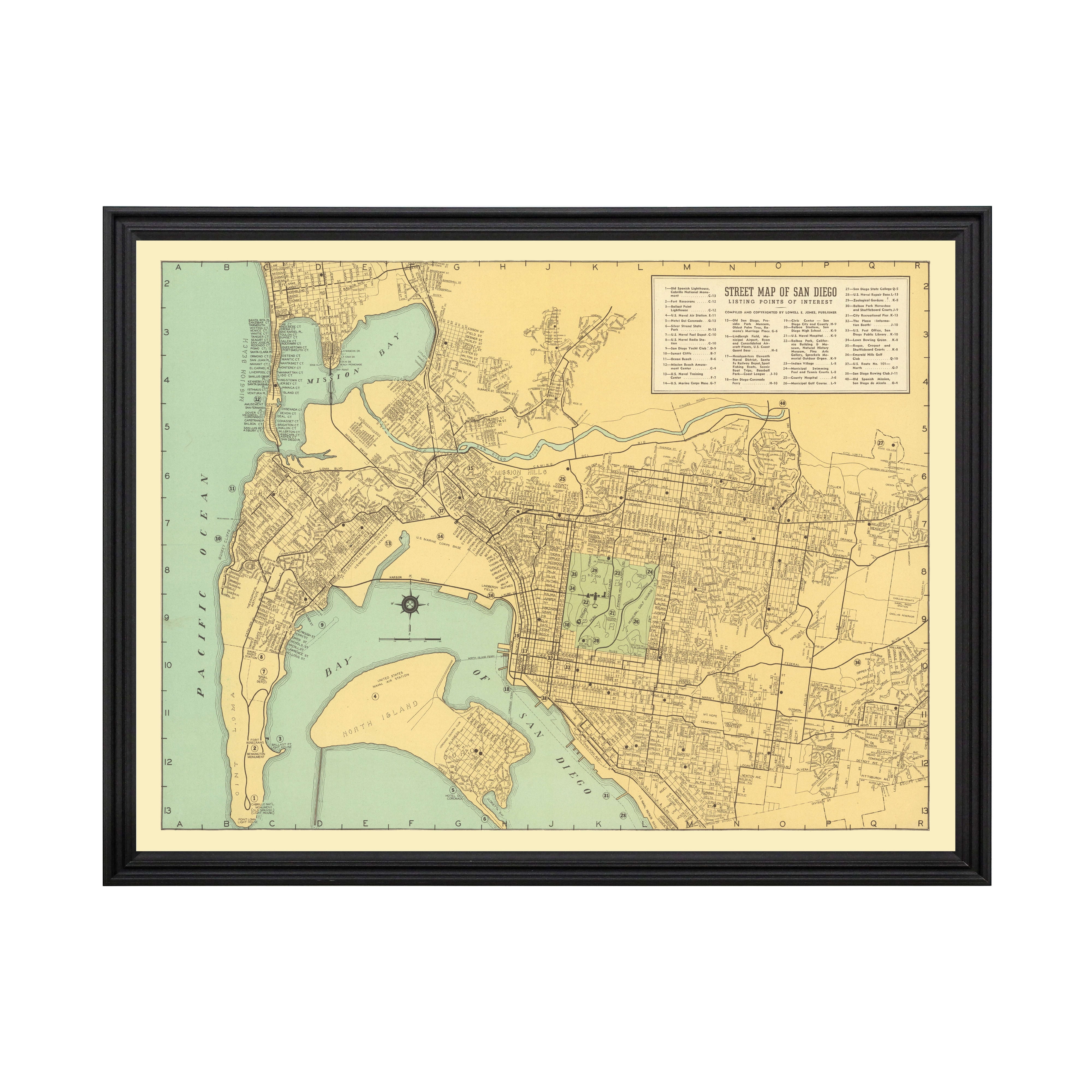 San Diego Art, 1935 Vintage Map of San Diego California, CA History ...