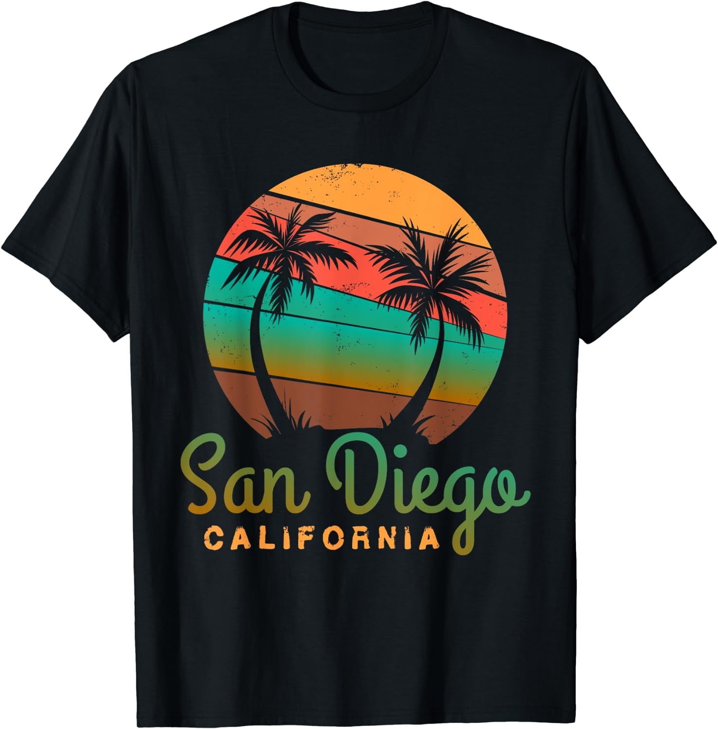 San Diego CA print Palm Trees California Souvenir T-Shirt Black Small ...
