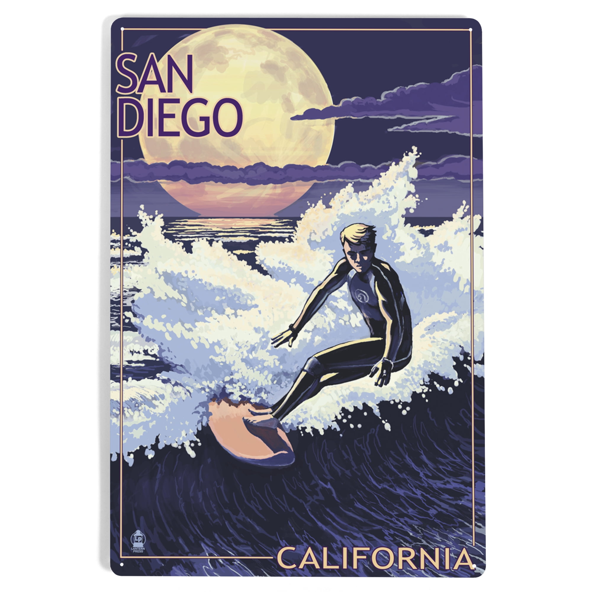 San Diego, California, Night Surfer (12x18 Aluminum Art, Indoor Outdoor ...