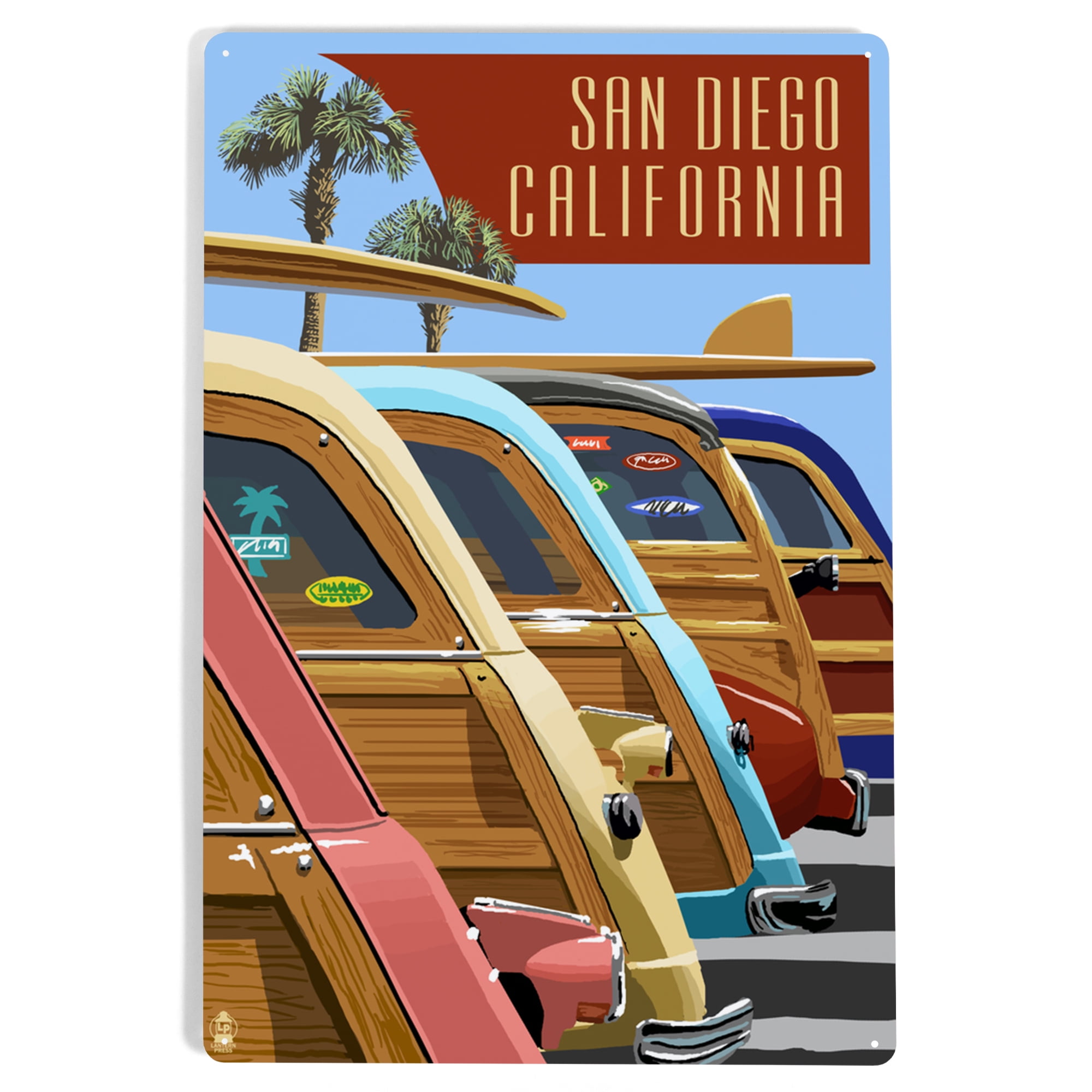 San Diego, California, Woodies Lined Up (12x18 Aluminum Art, Indoor ...