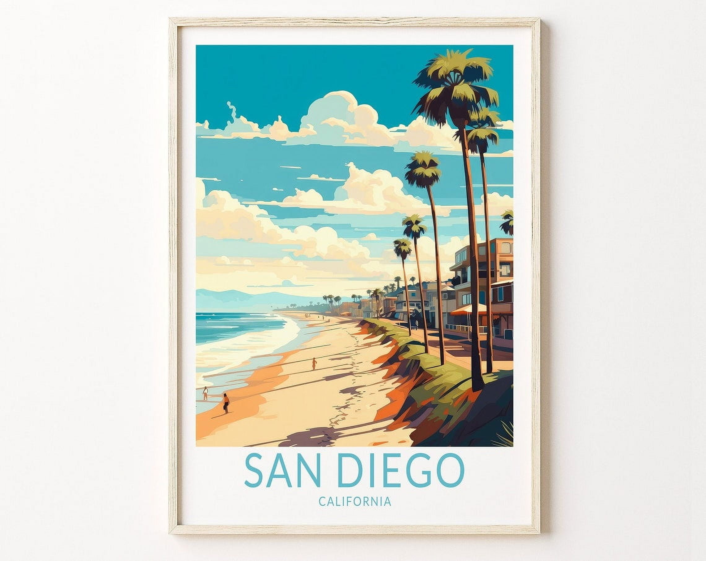San Diego City California Travel Poster, San Diego Travel Wall Poster ...