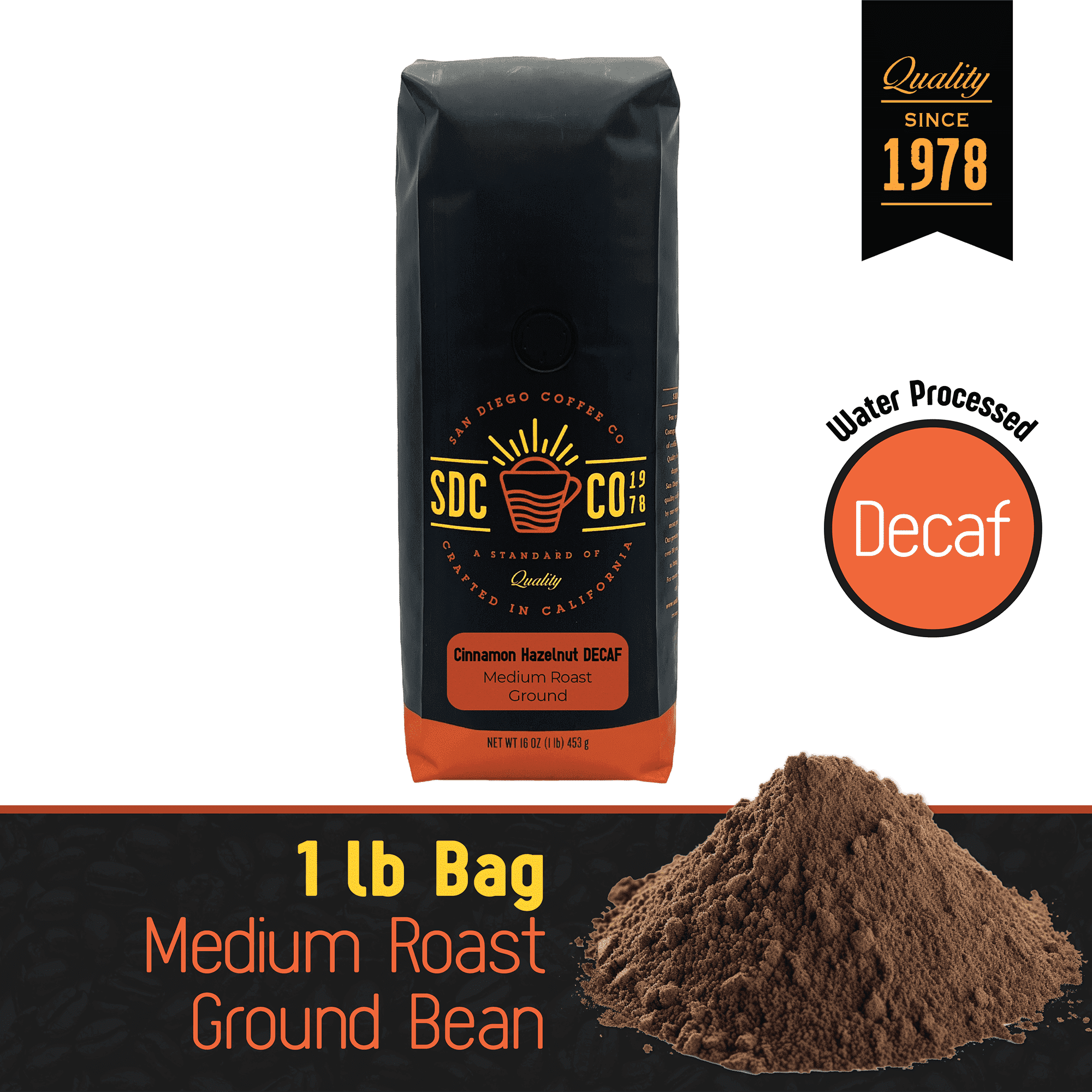 San Diego Coffee DECAF Cinnamon Hazelnut, Medium Roast, Ground Coffee ...