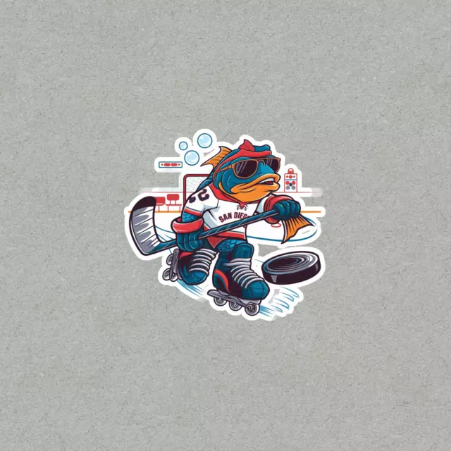 San Diego Fish Hockey Mascot Sticker Colorful Roller Skating Cartoon ...