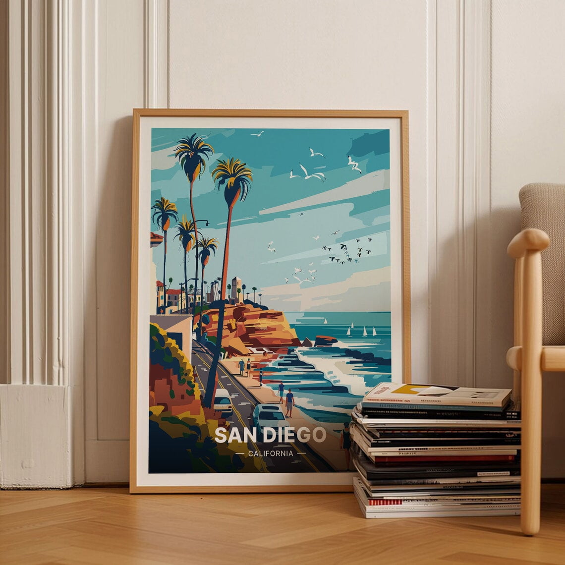 San Diego La Jolla Travel Poster, California Coastal Wall Art, Beach Decor, Ocean View Landscape ...