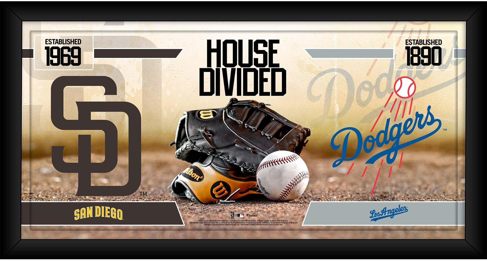 San Diego Padres vs. Los Angeles Dodgers Framed 10" x 20" House Divided ...