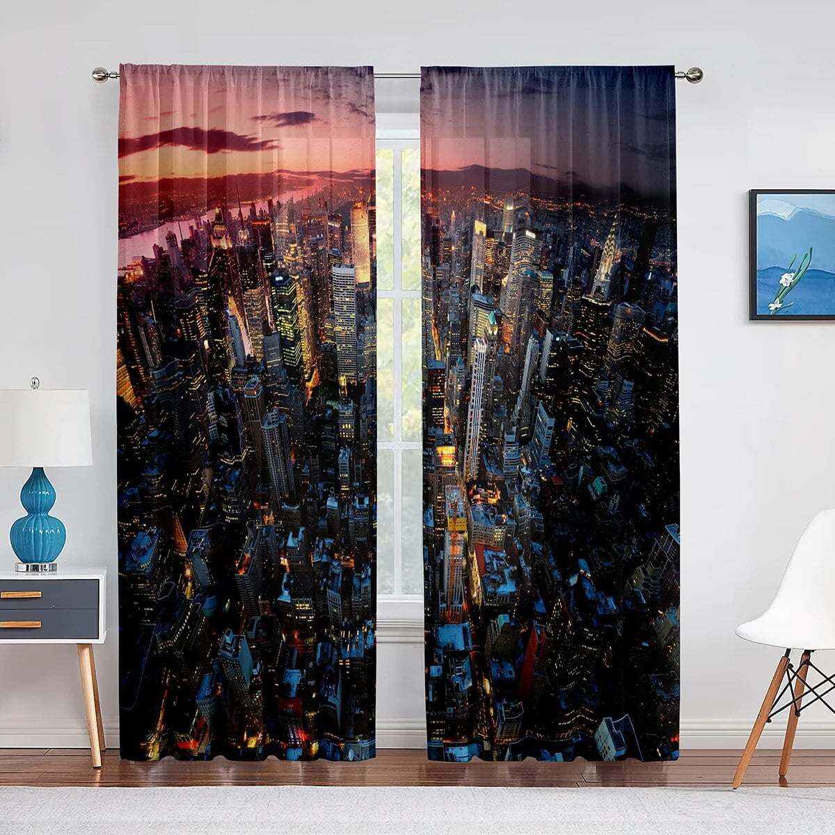 San Francisco Bay Bridge Cityscape Sheer Voile Curtain Usa City Night