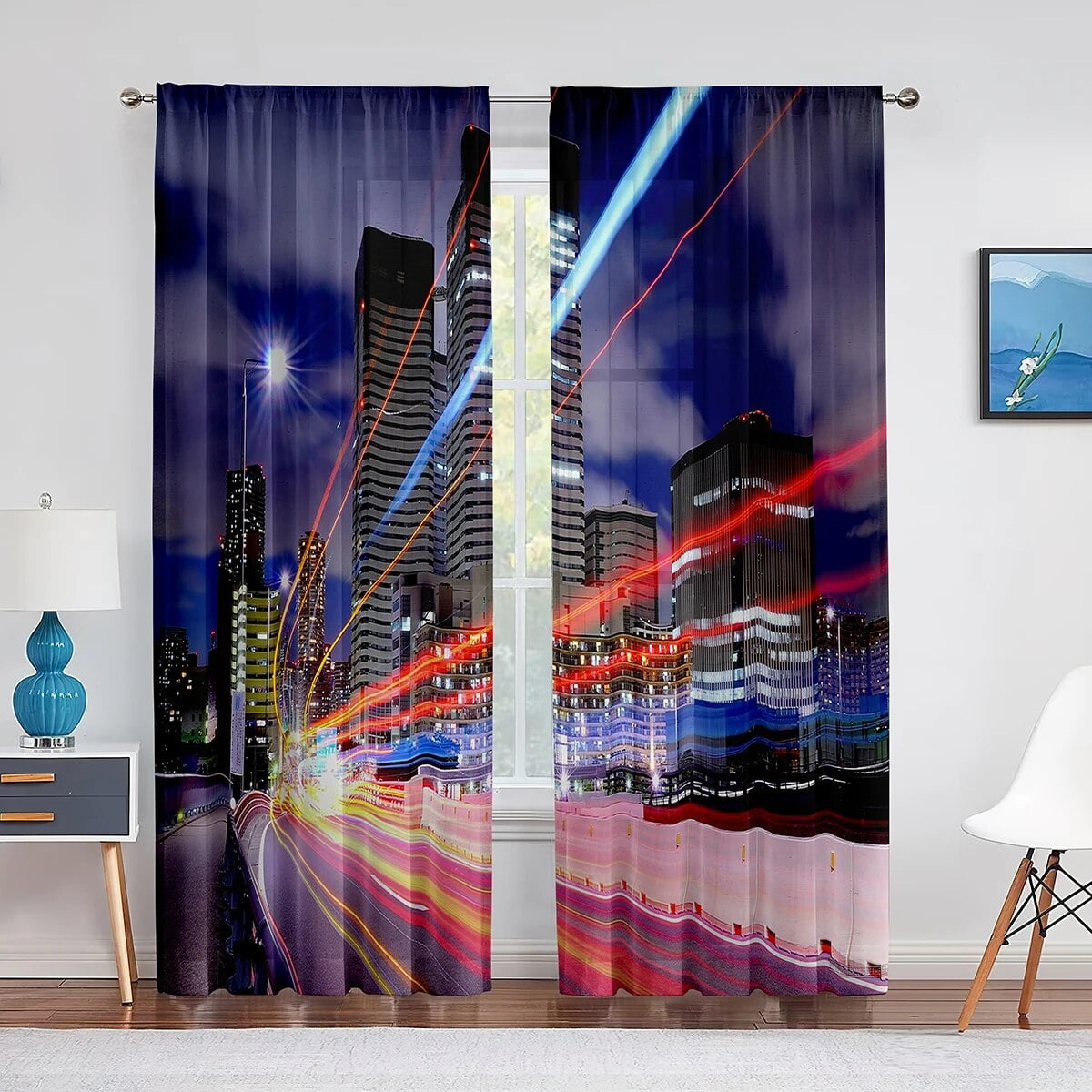 San Francisco Bay Bridge Cityscape Sheer Voile Curtain Usa City Night
