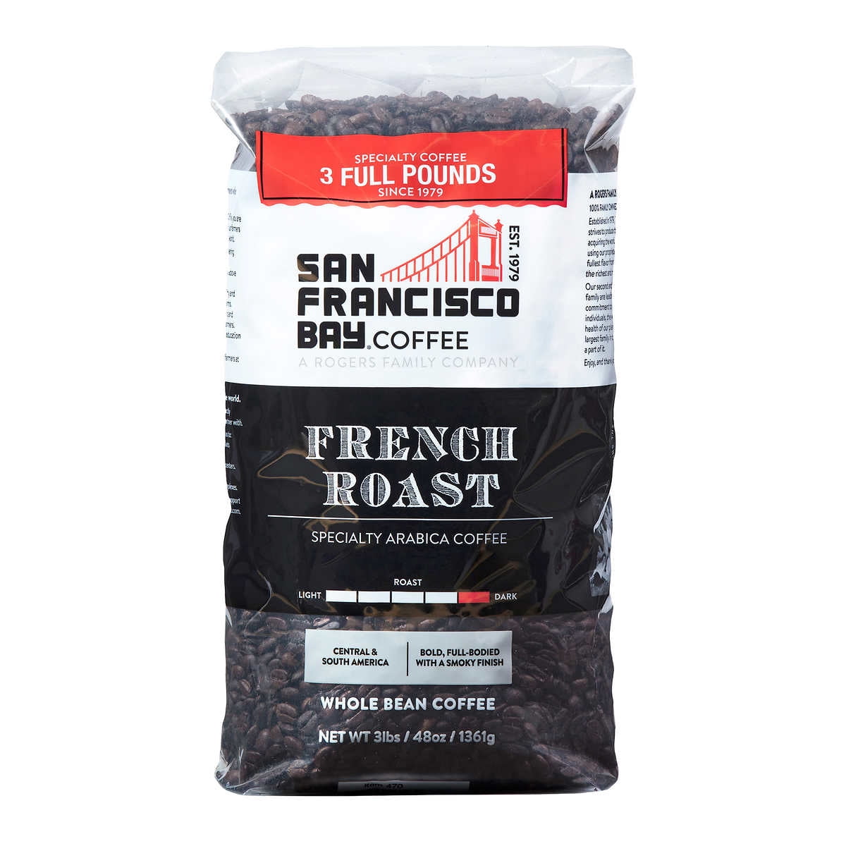 San Francisco Bay French Roast Coffee, Whole Bean, 3 Pounds, Kosher ...