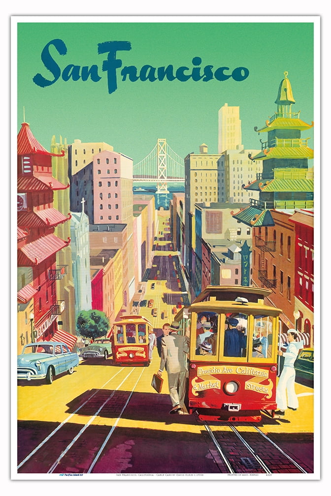 San Francisco - Cable Cars - Vintage Airline Travel Poster by David ...