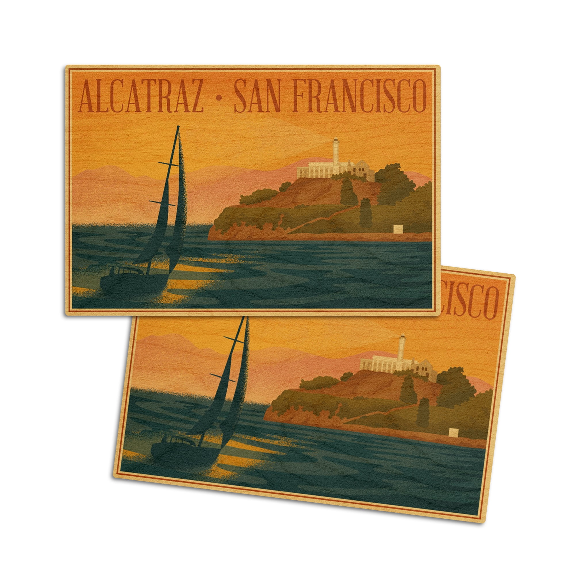 San Francisco, California, Alcatraz, Lithograph (4x6 Birch Wood ...