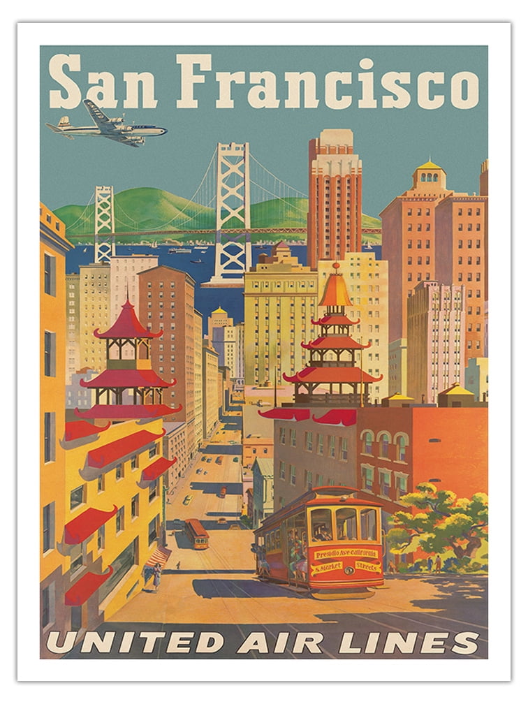 San Francisco California - Cable Car in Chinatown - United Air Lines - Vintage Airline Travel ...