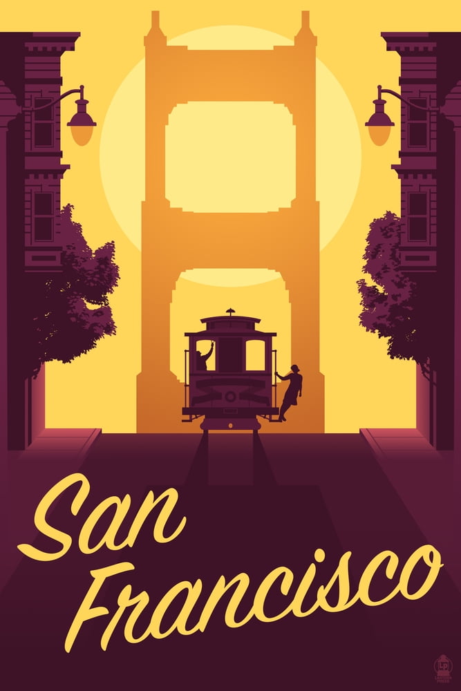 San Francisco, California, Cable Car and Sunset Bridge (16x24 Giclee ...