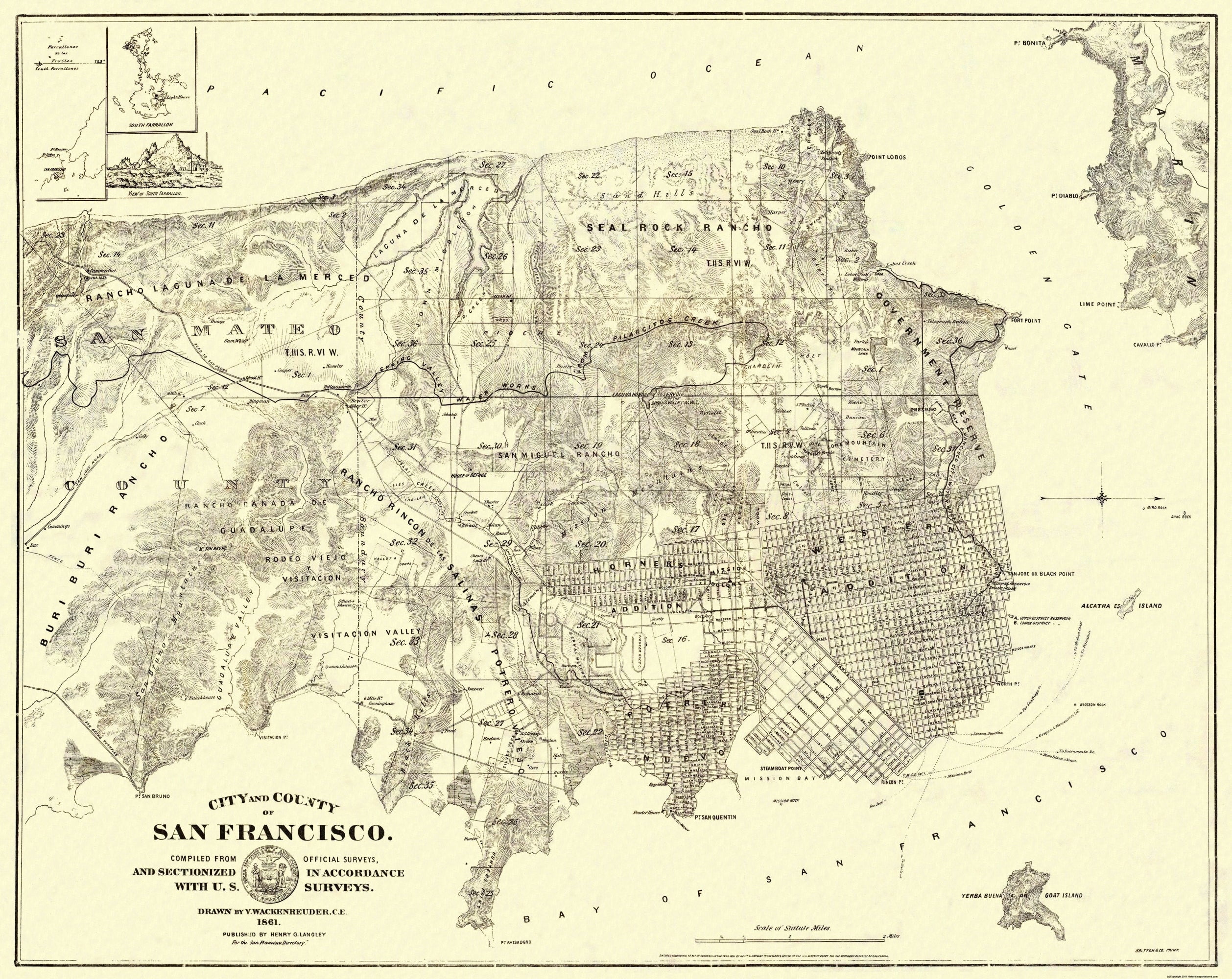 Historic City Map - San Francisco California - Langley 1861 - 28.94 x ...