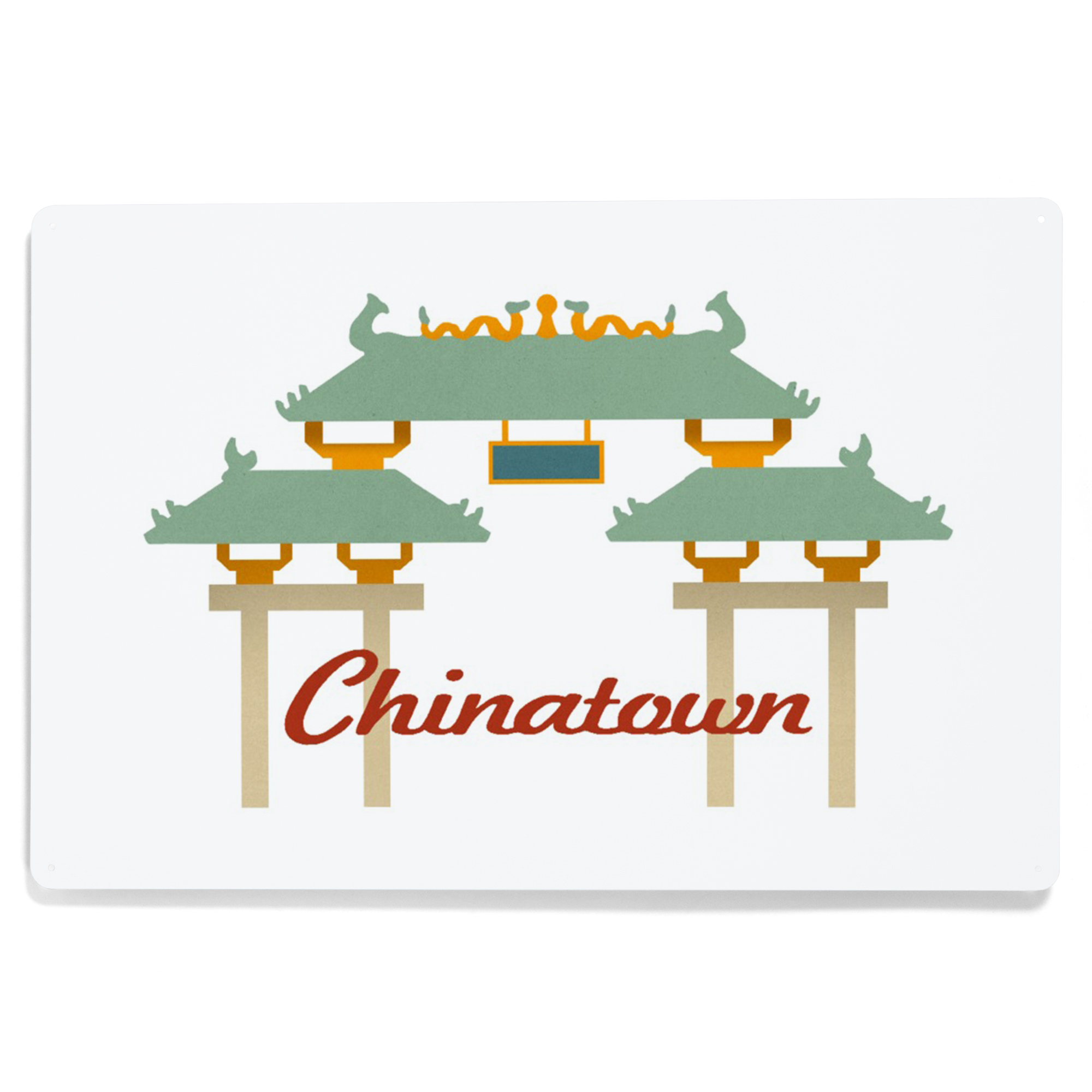 San Francisco, California, Retro Skyline, Chinatown (12x18 Aluminum Art ...