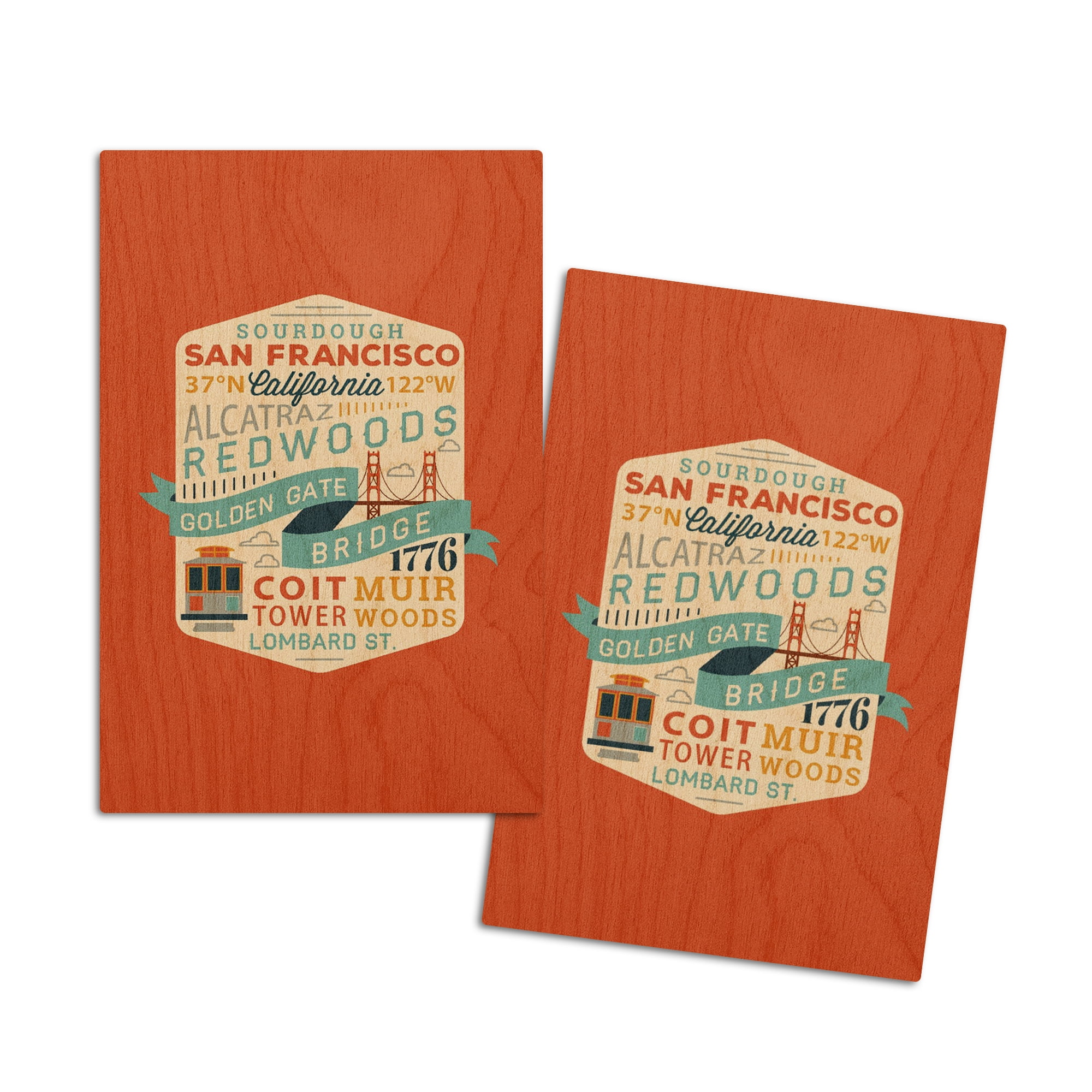 San Francisco, California, Typography Stacked, Contour (4x6 Birch Wood ...