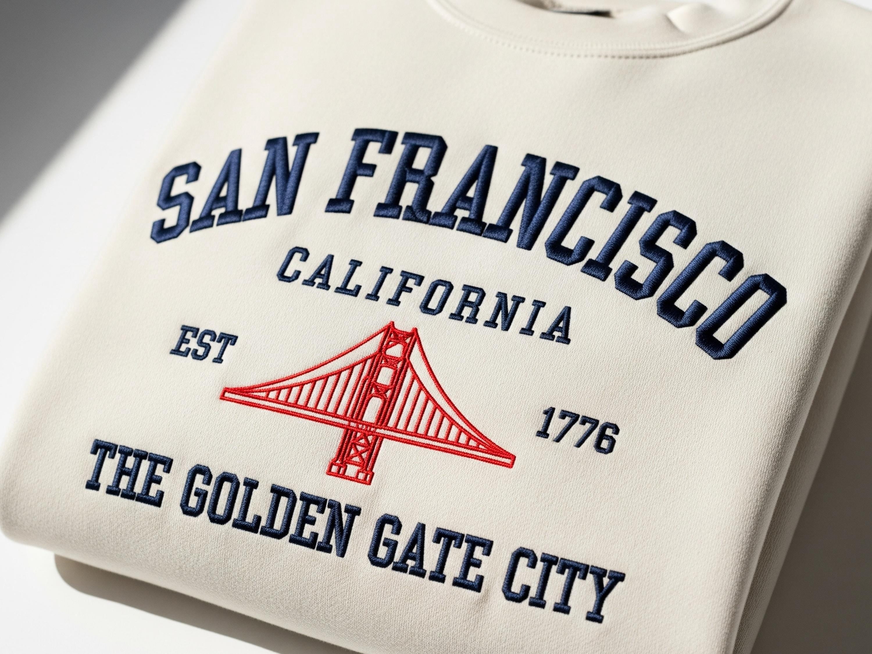 San Francisco Embroidered T-Shirt, Golden Gate Bridge California Tee ...
