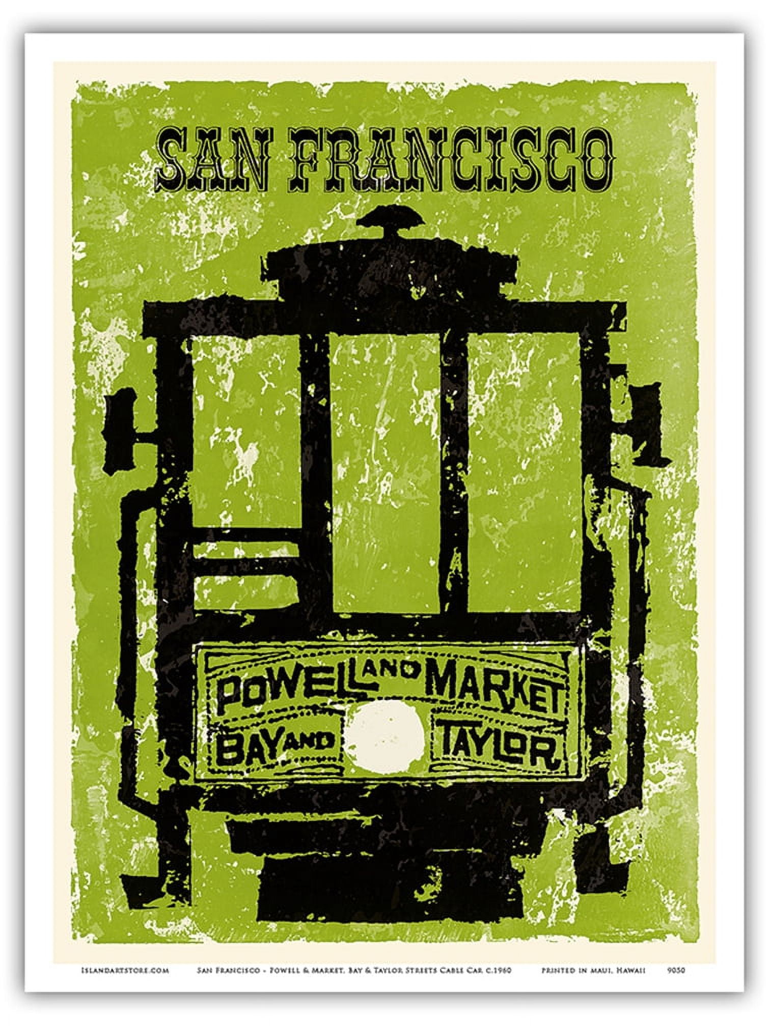 San Francisco - Powell & Market Bay & Taylor Streets Cable Car Line - Vintage Travel Poster c ...