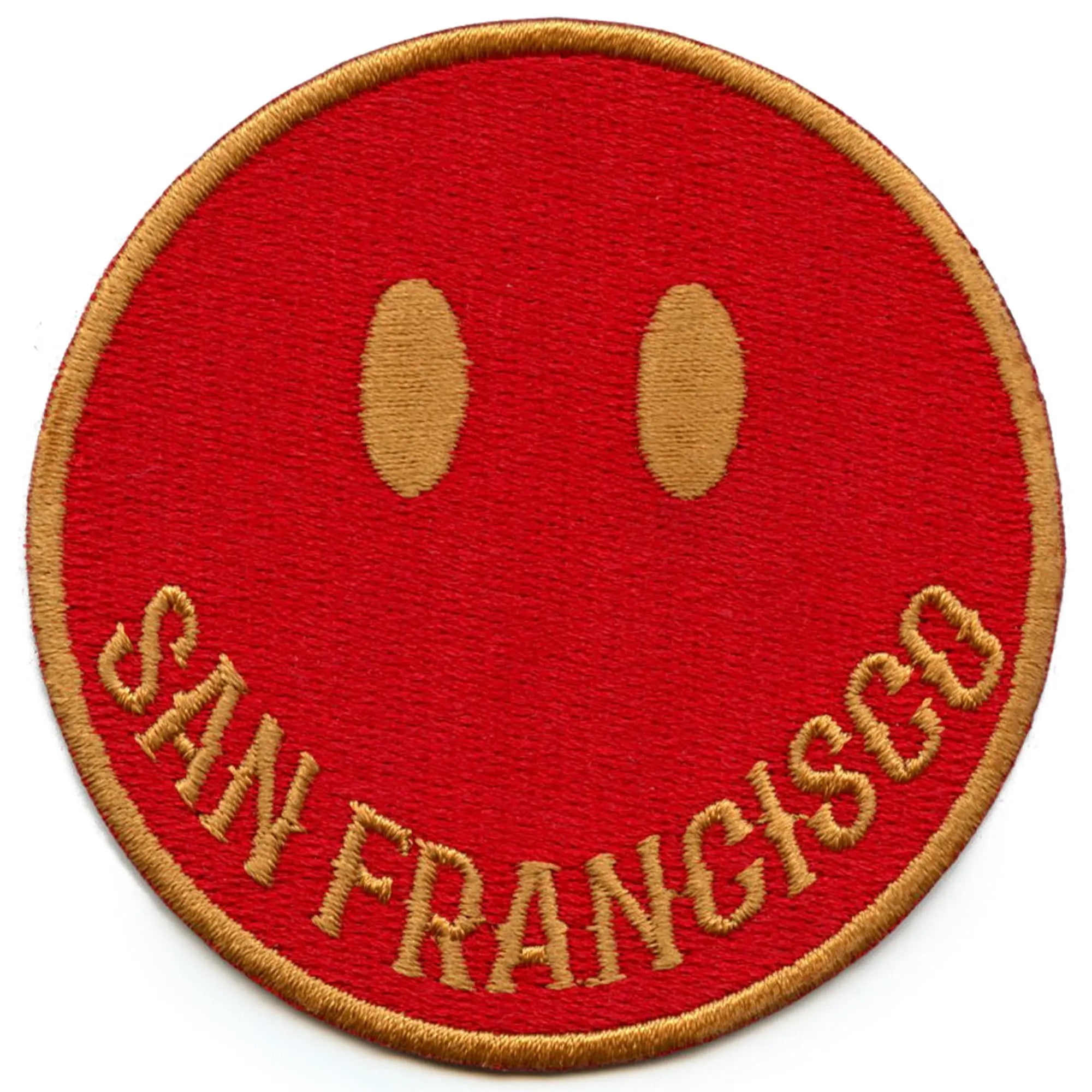 San Francisco Smiley Face Patch Red/Gold Emoji Embroidered Iron on ...