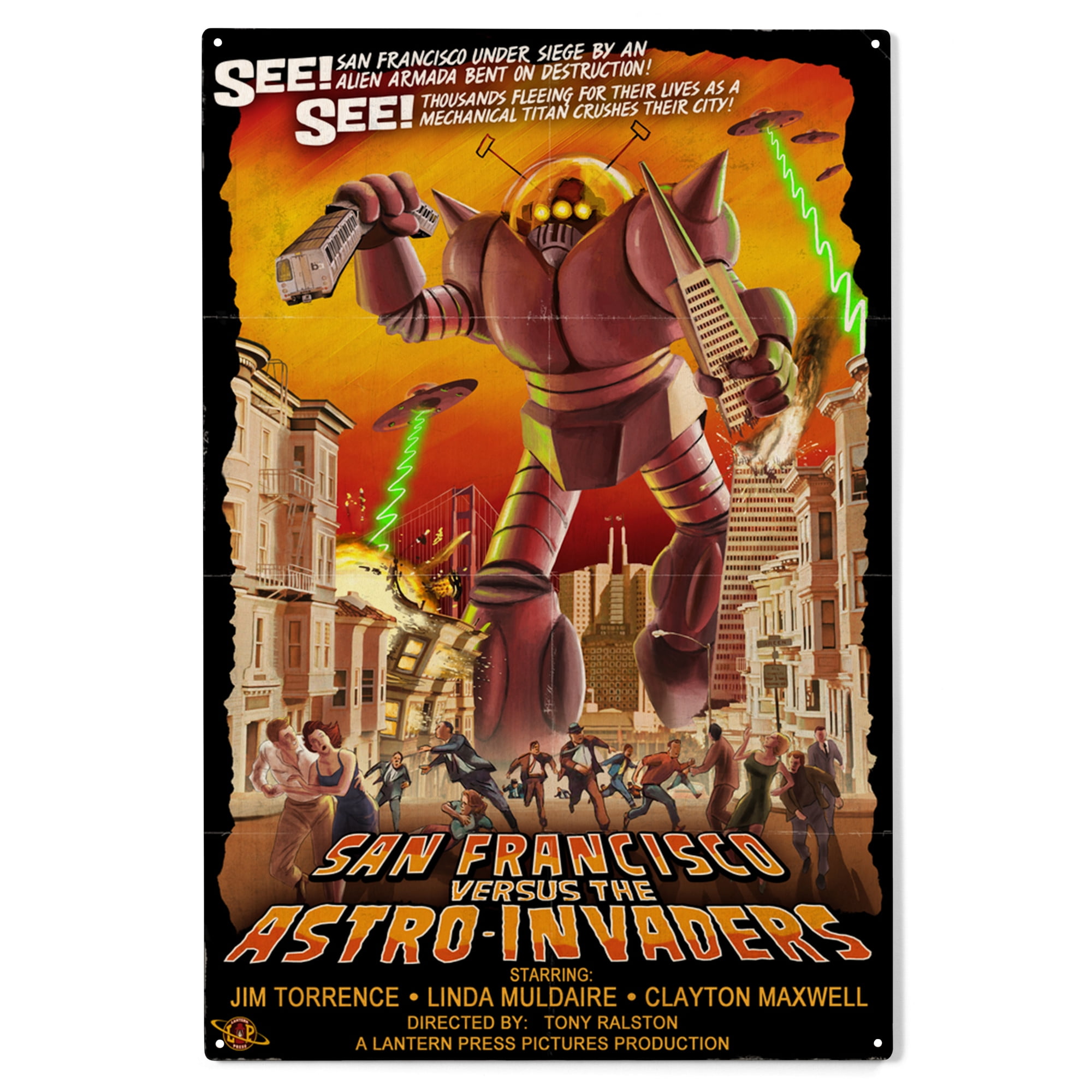 San Francisco Versus the Astro-Invaders Birch Wood Wall Sign (10x15 ...