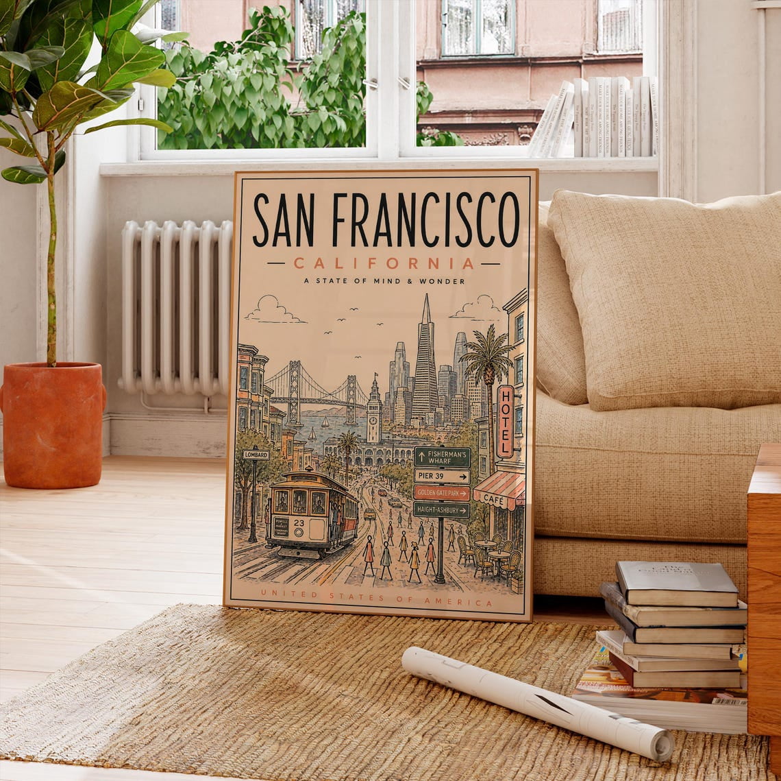 San Francisco Vintage Travel Golden Gate Bridge Art Cable Car Decor CA ...