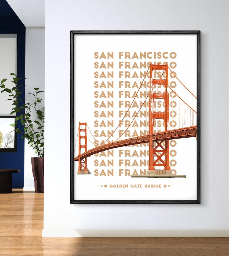 San Francisco Wall Art Printable Poster – Golden Gate Bridge Retro ...