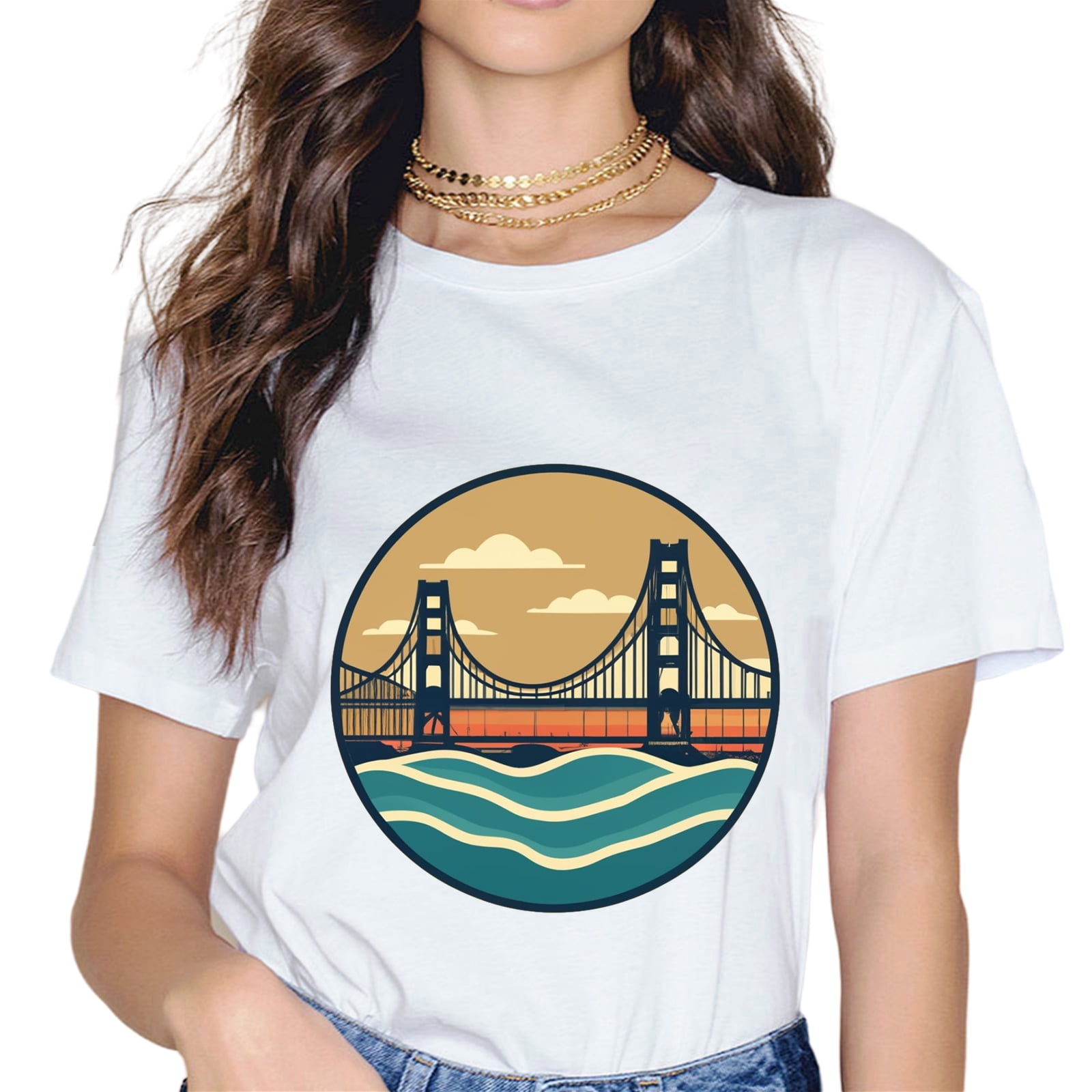 San Francisco city Golden gate Bridge vintage sunset T-Shirt - Walmart.com