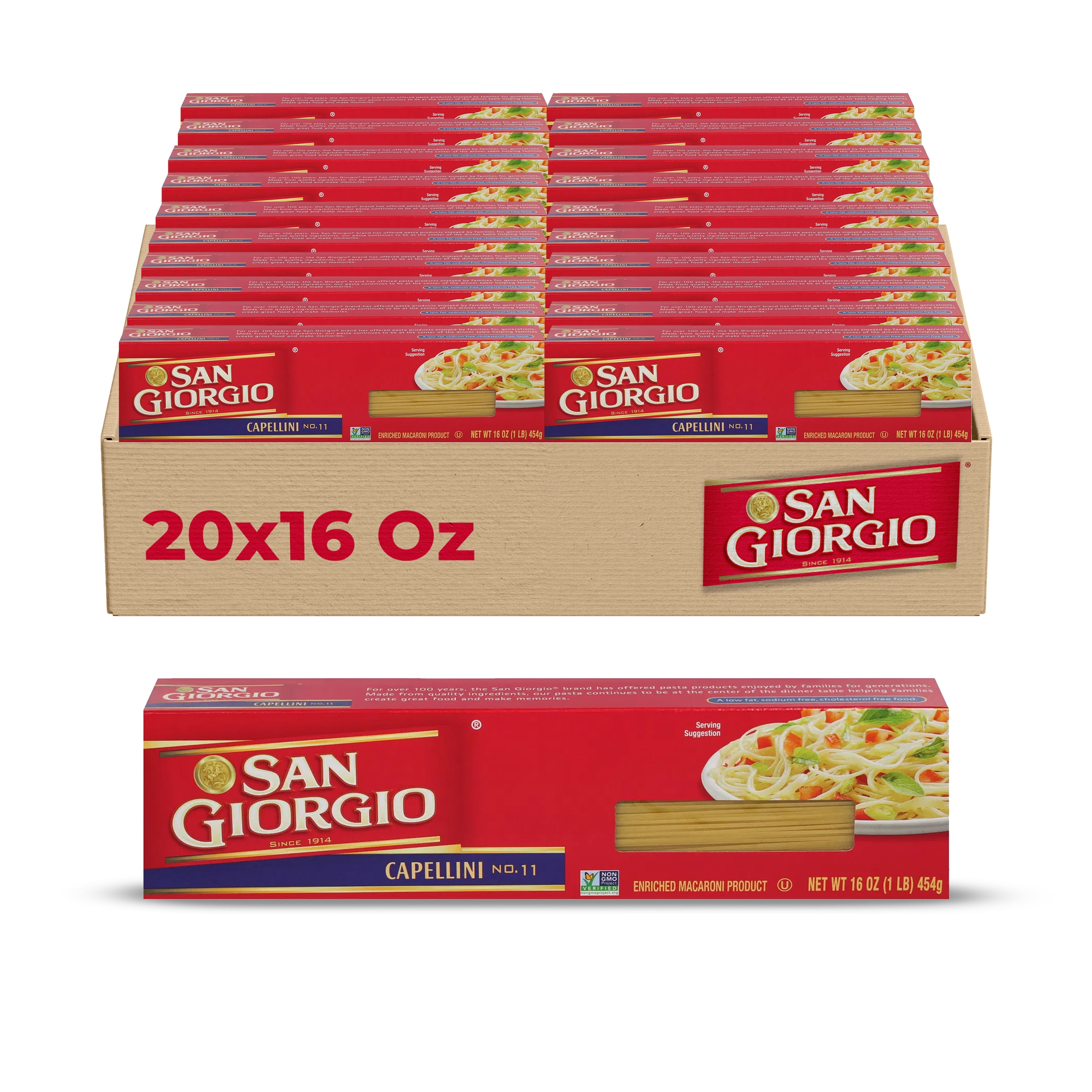 San Giorgio Capellini Pasta – 20 Pack (16 oz Each) – Classic thin pasta ...