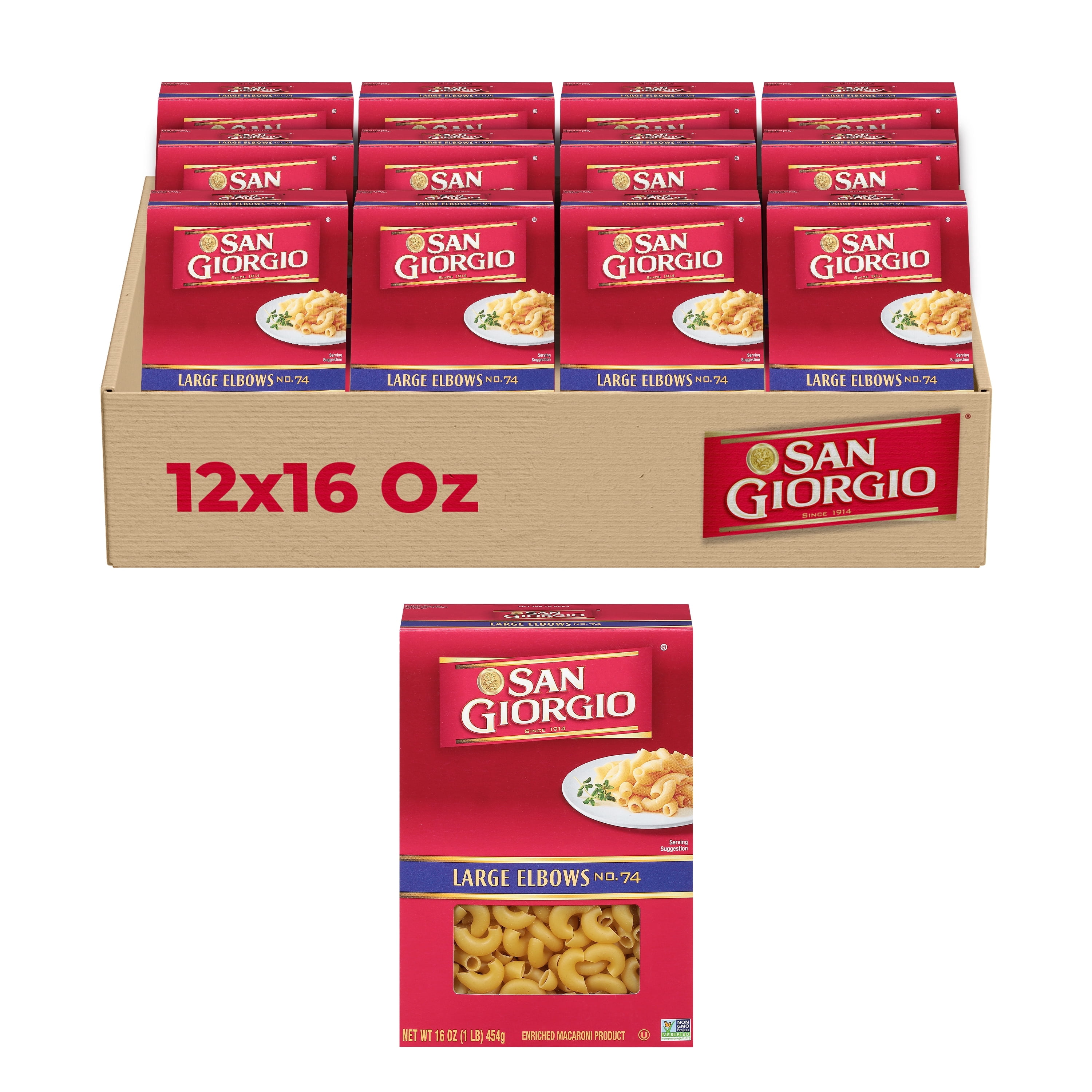 San Giorgio Large Elbow Macaroni Pasta – 12 Pack (16 oz Each) – Classic ...