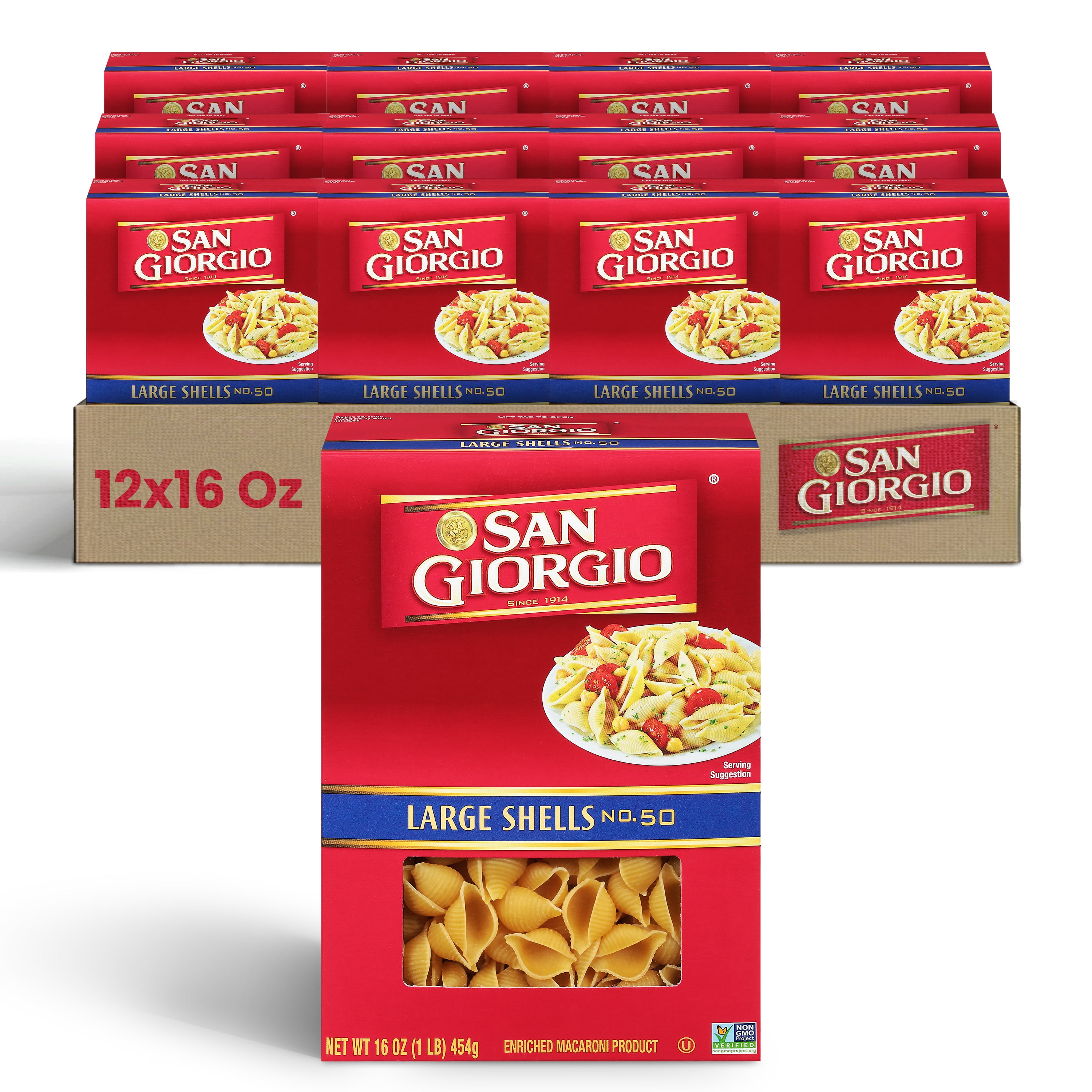 San Giorgio Large Shell Pasta, 12-Pack (16 oz Each) – Classic Jumbo ...