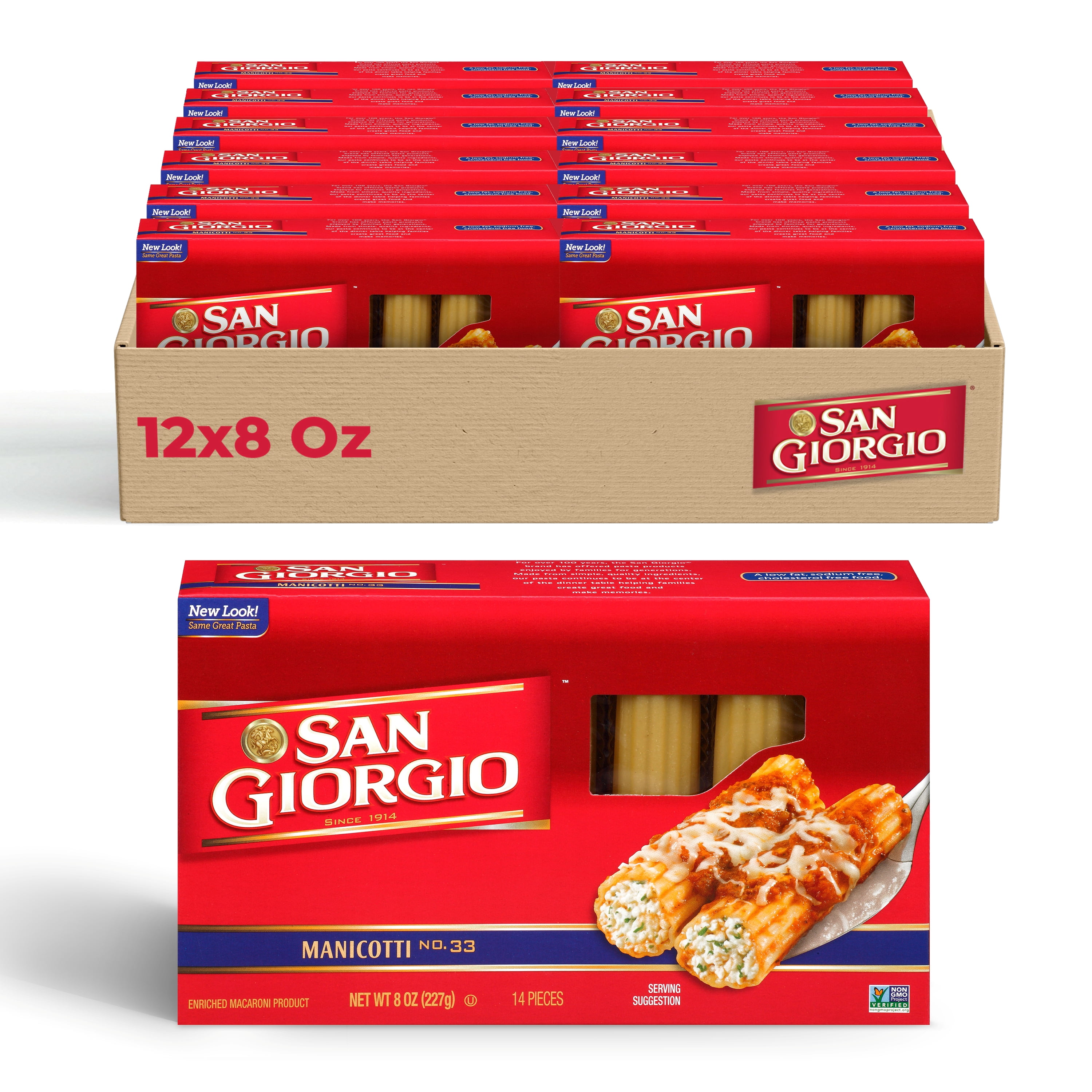 San Giorgio Manicotti Pasta, 12 Pack (8 oz Boxes), Pasta Tubes for ...