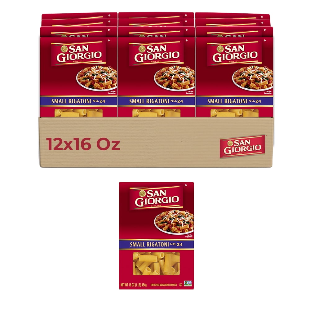 San Giorgio Small Rigatoni Pasta, 12-Pack (16 oz Each) – Ridged Tubes ...
