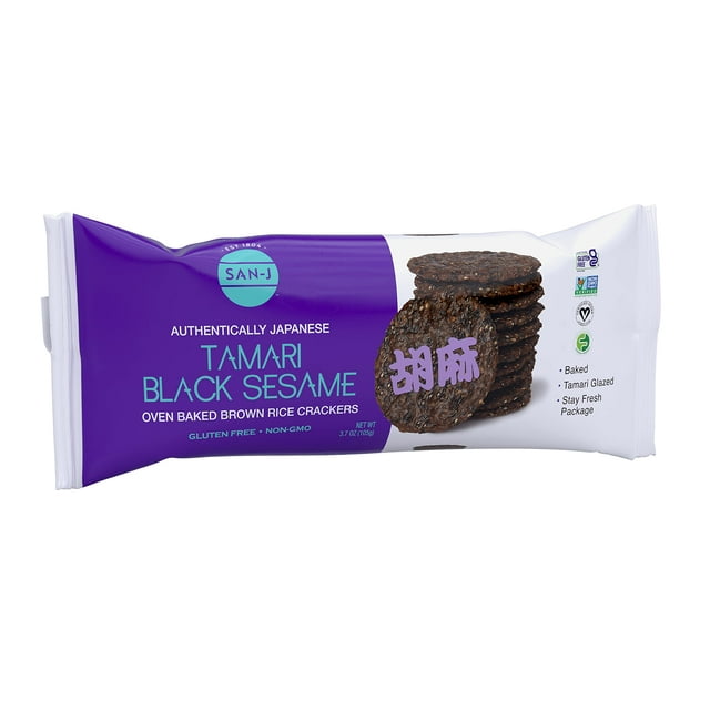 San-J Black Sesame Rice Crackers, 3.7-Ounce Packages (Pack of 12 ...