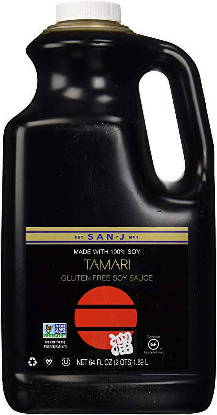 San-J Tamari Gluten Free Soy Sauce Non GMO Black Label 64 Ounce, Rich ...