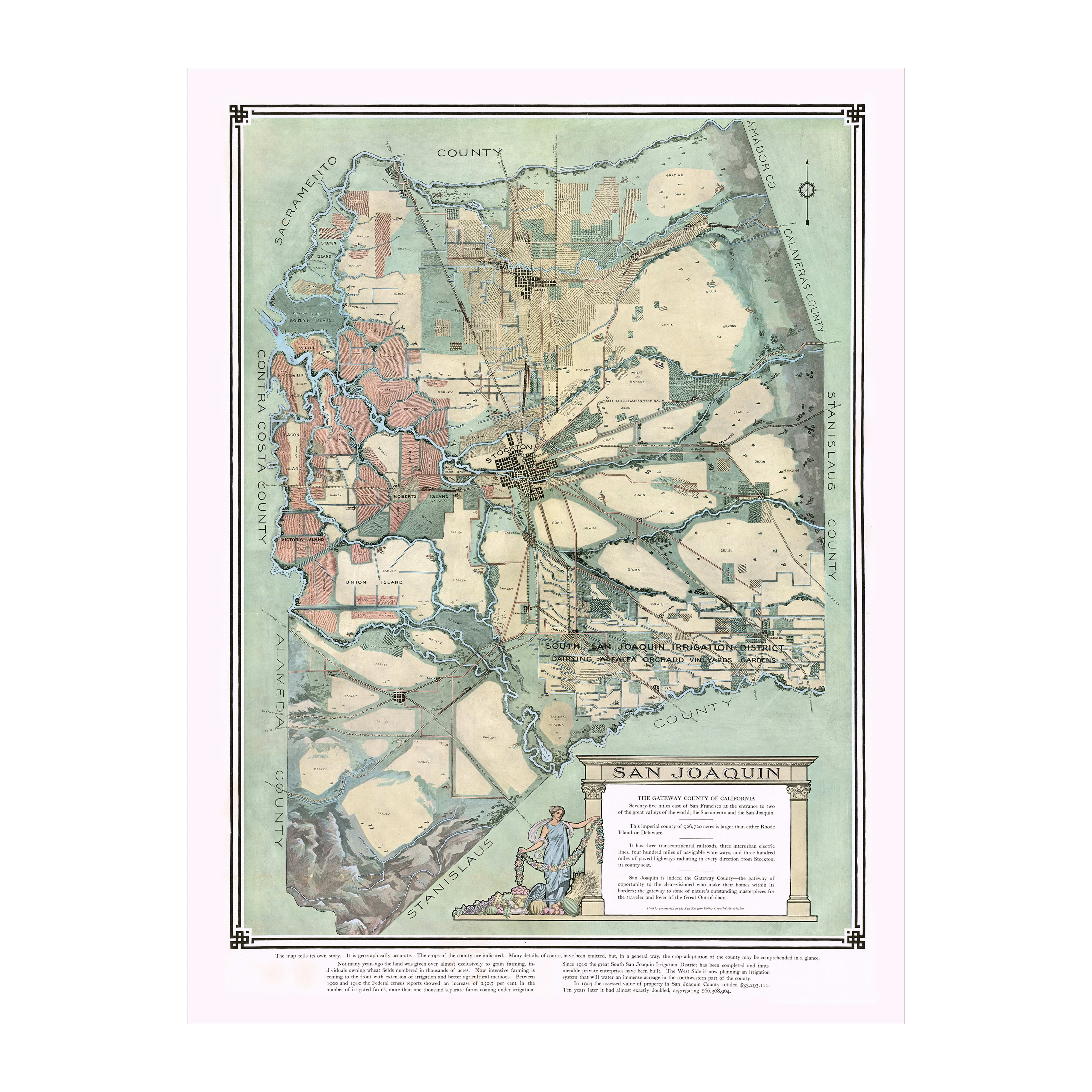 San Joaquin Art, 1910 Vintage Map of San Joaquin California, CA History ...