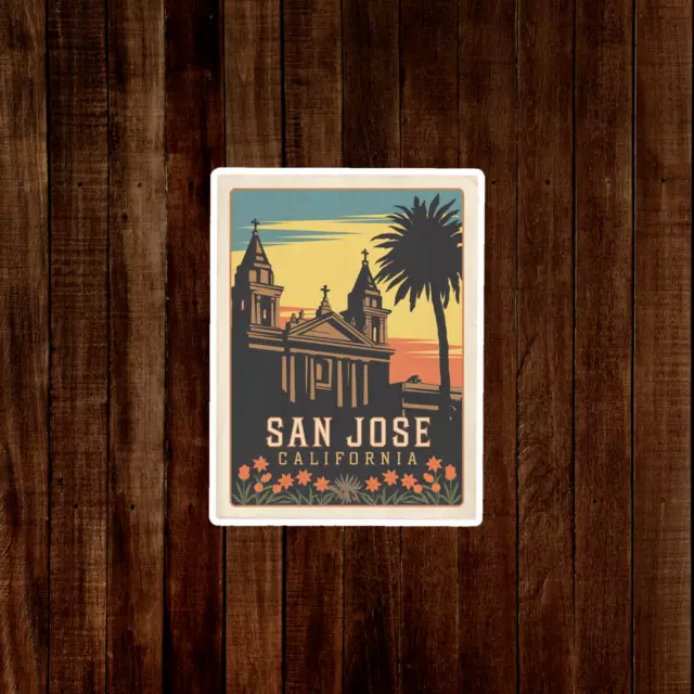 San Jose California Vintage Travel Sticker-Style Sticker - Cathedral ...