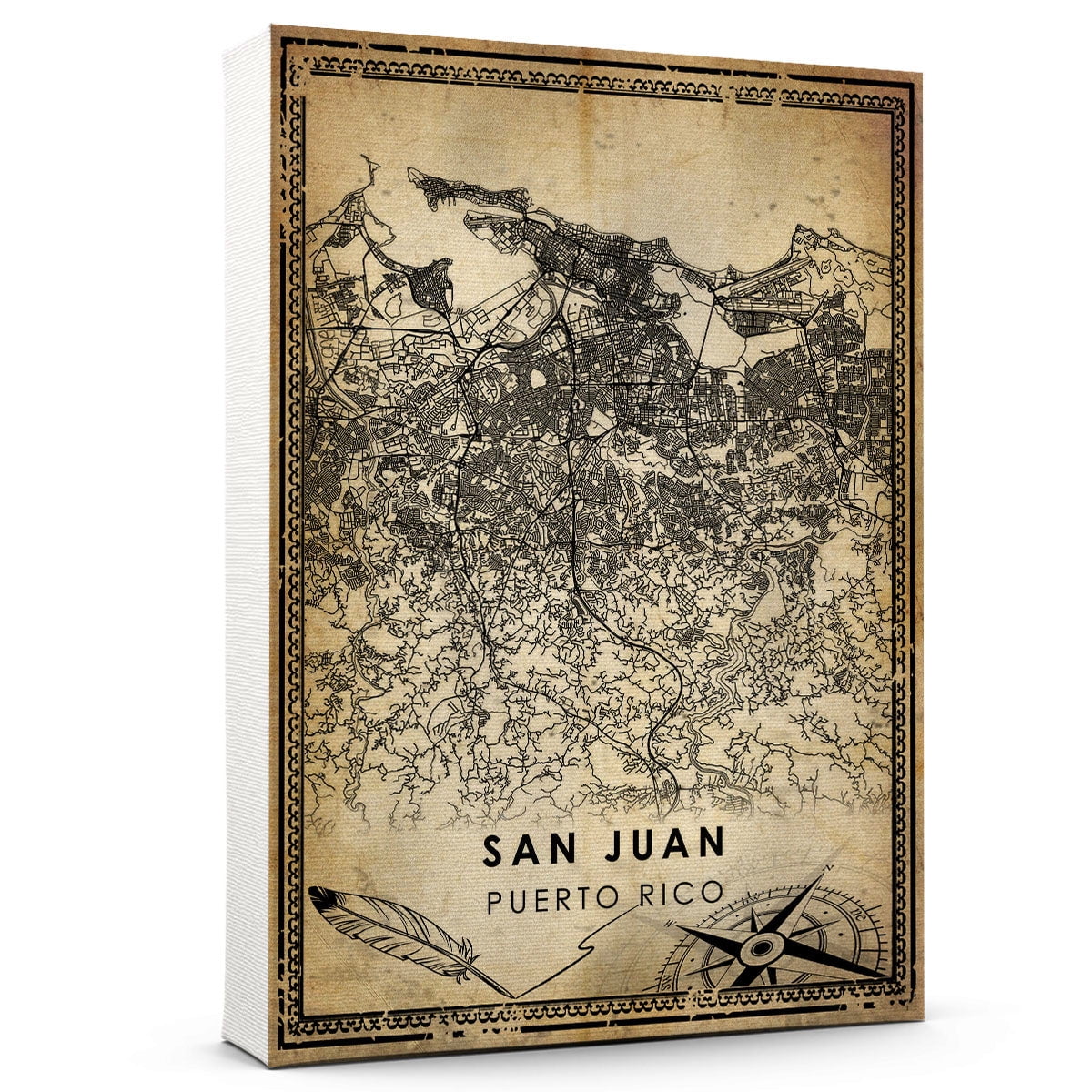 San Juan Vintage Map Prints Canvas, Puerto Rico Map Art Canvas, Canvas ...