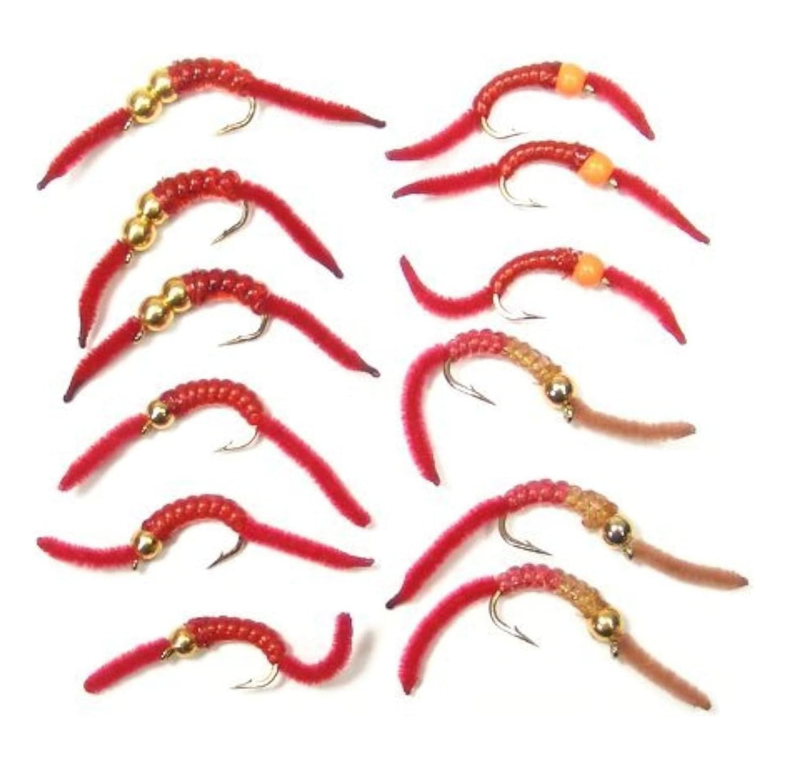 San Juan Worm Trout Fly Assortment, 12 Wet Nymph Flies, Hook Size 10, 4 ...