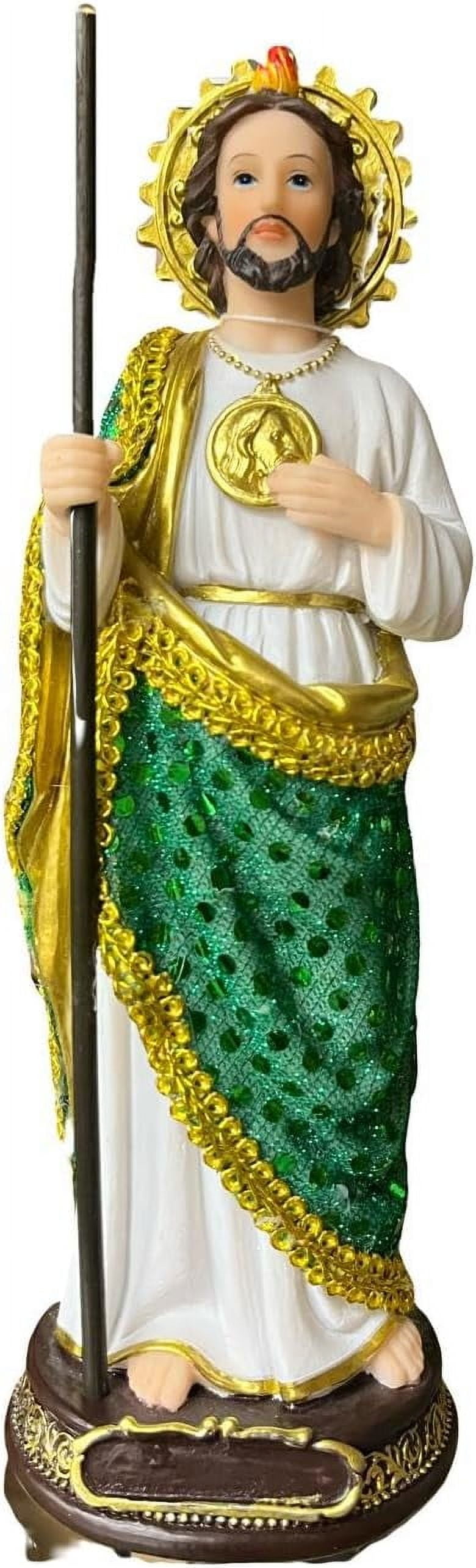 San Judas Tadeo Statue with Fabric Mantle and Votive Candle – St. Jude Thaddeus Catholic Resin ...