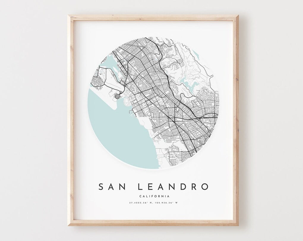 San Leandro Map Print, San Leandro Map Poster City Wall Art, Ca Road ...