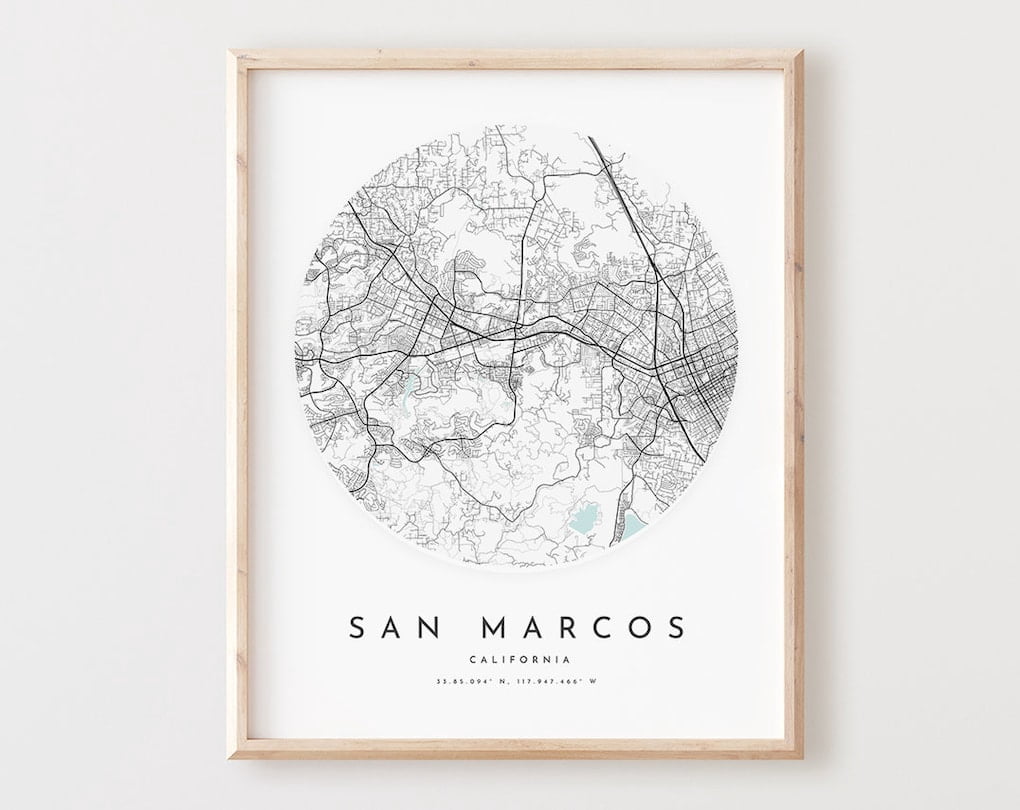 San Marcos Map Print, San Marcos Map Poster City Wall Art, Ca Road Map ...