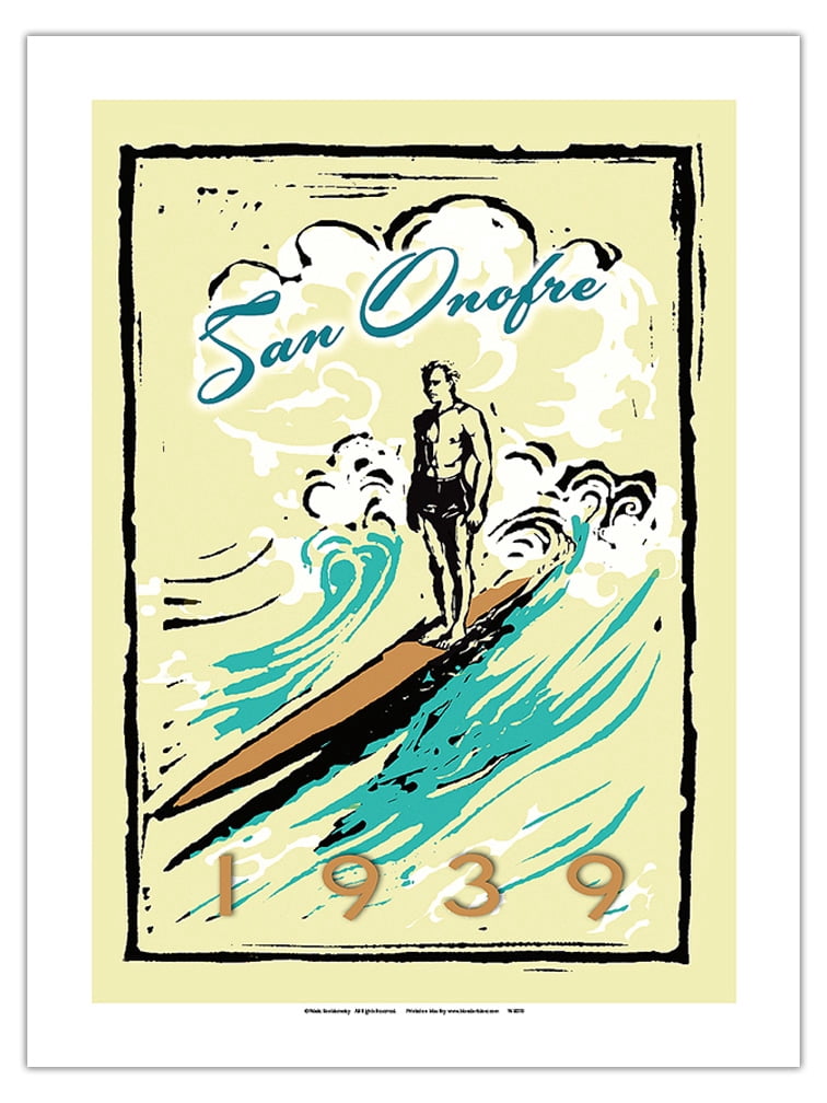 San Onofre (San 'O) California - Surfer on Longboard - Vintage Travel ...