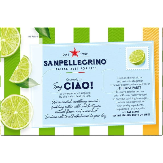 San Pellegrinio Ciao! Lime Sparkling Water Cans - 6 cans / 11.15 fl oz ...