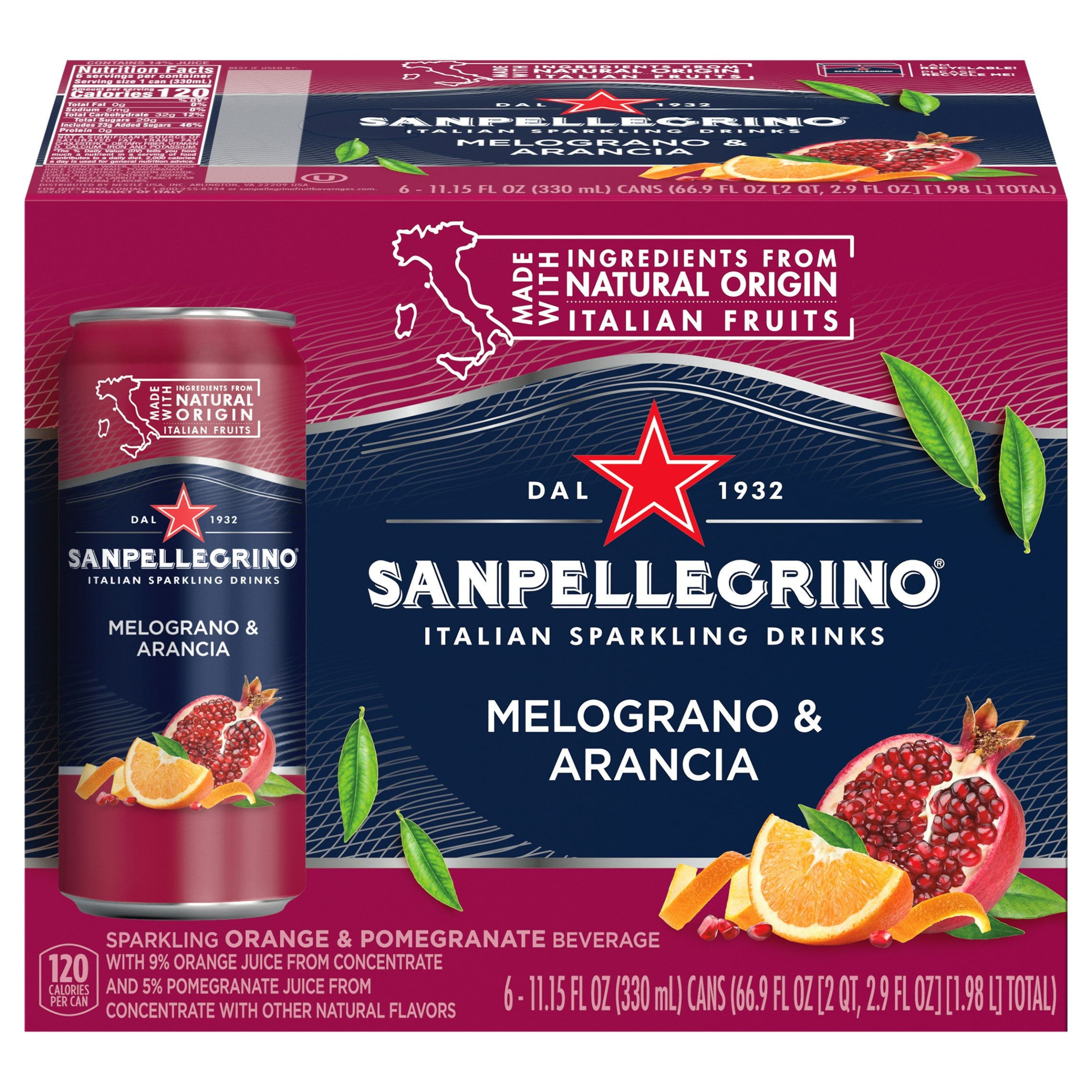 San Pellegrino Sparkling Beverage Melograno 6 Pack 66.9 oz (Pack Of 4 ...