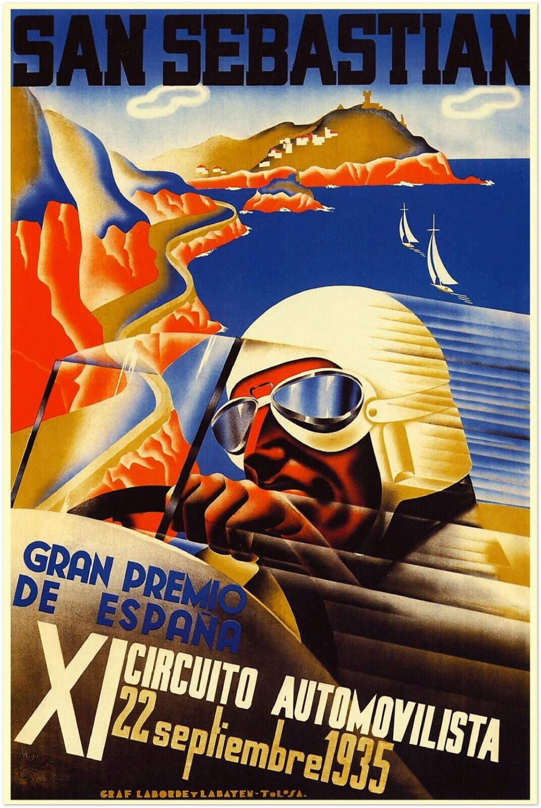 San Sabastian Grand Prix 1935 - Vintage Auto Racing Poster (12x18Inches ...
