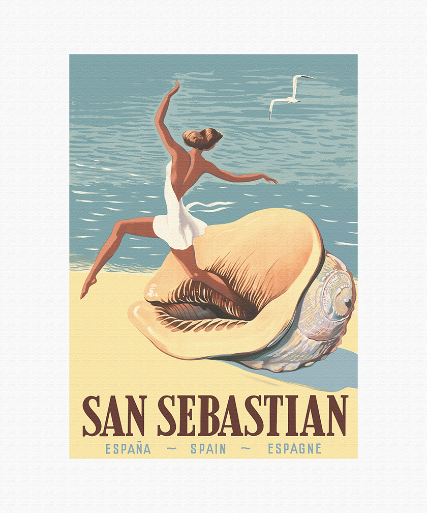 San Sebastian Spain - Bay of Biscay - Dancing Woman in Sea Shell ...