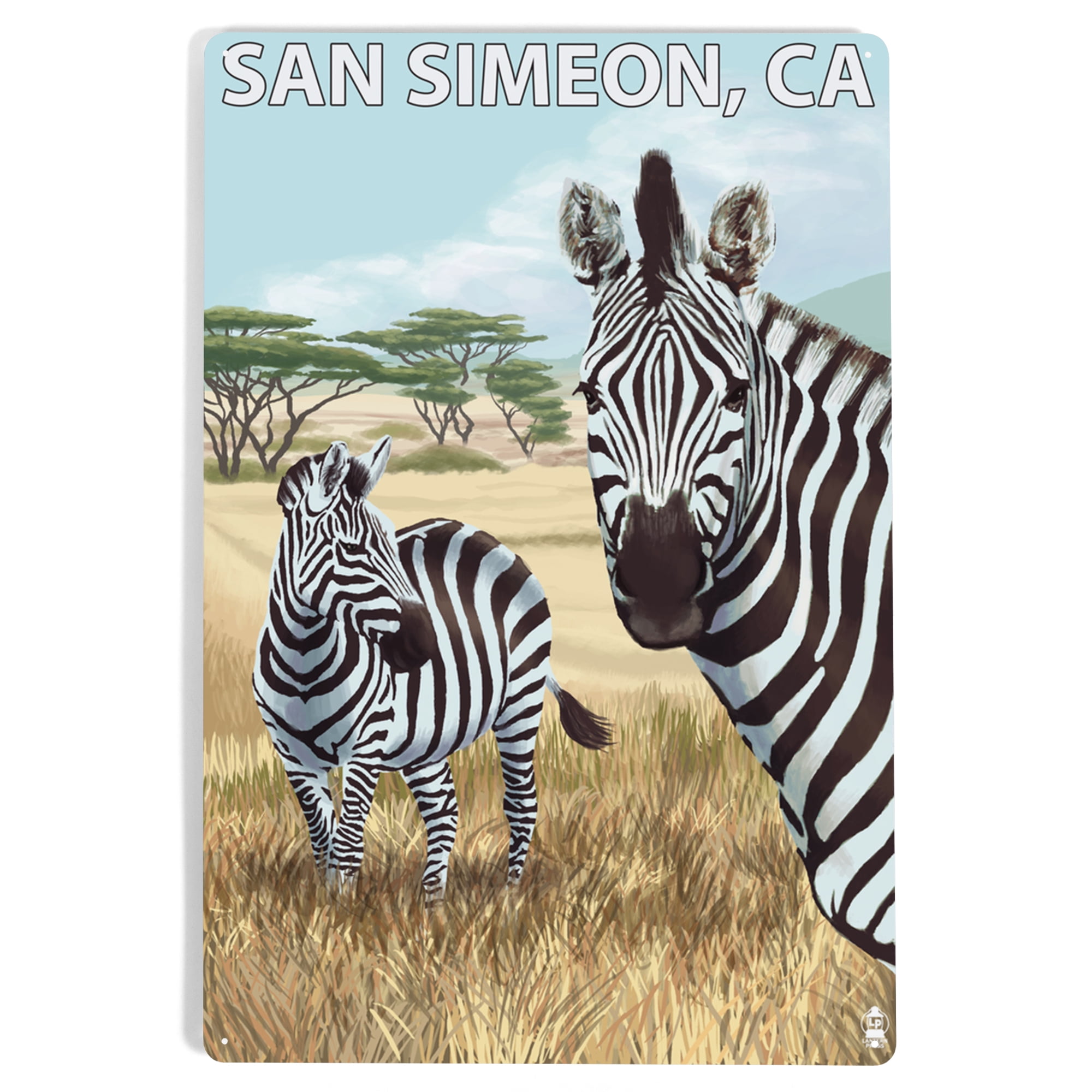 San Simeon, California, Zebra Scene (12x18 Aluminum Art, Indoor Outdoor ...