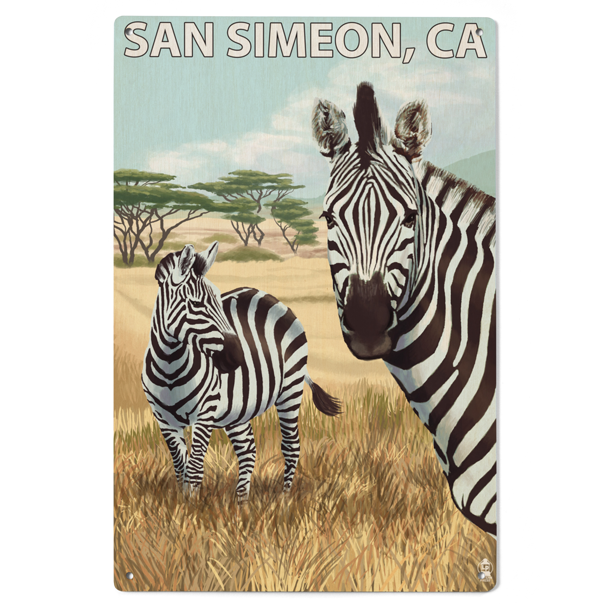 San Simeon, California, Zebra Scene Birch Wood Wall Sign (6x9 Rustic ...