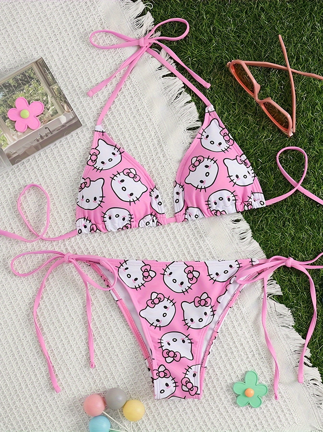 San-rio Hello Kitty Triangle Bikini Cute String Bikini Set Two Piece ...